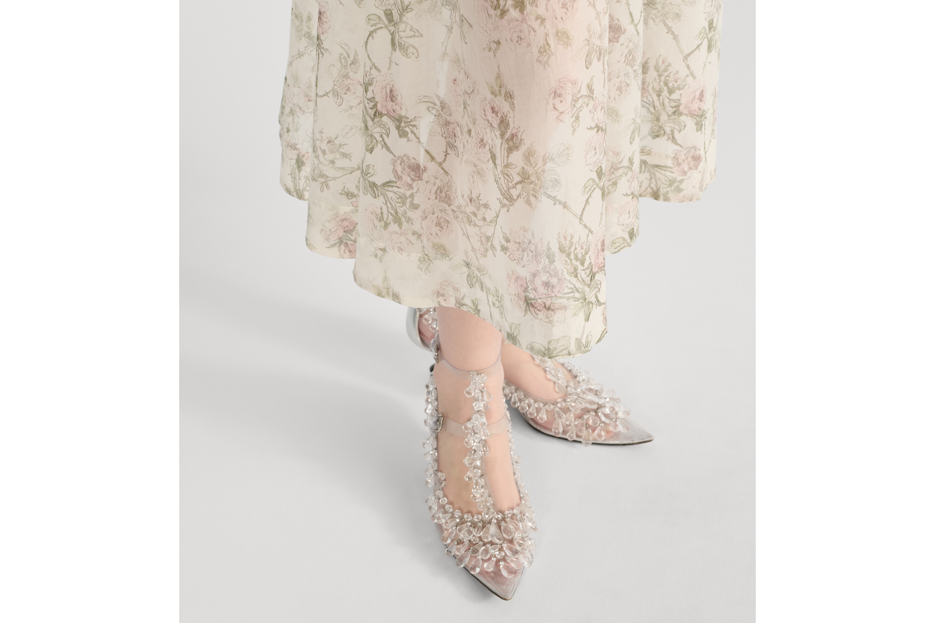 Mid-Length Belted Shirtdress White Cotton Muslin with Multicolor Rosier ...