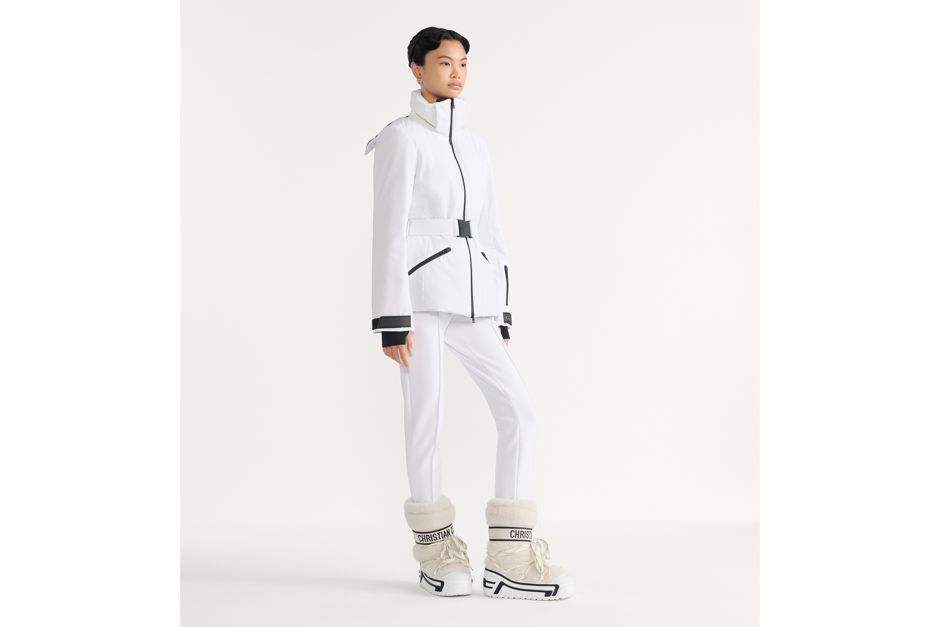 DiorAlps Belted Puffer Jacket with Hood White Padded Technical Taffeta ...