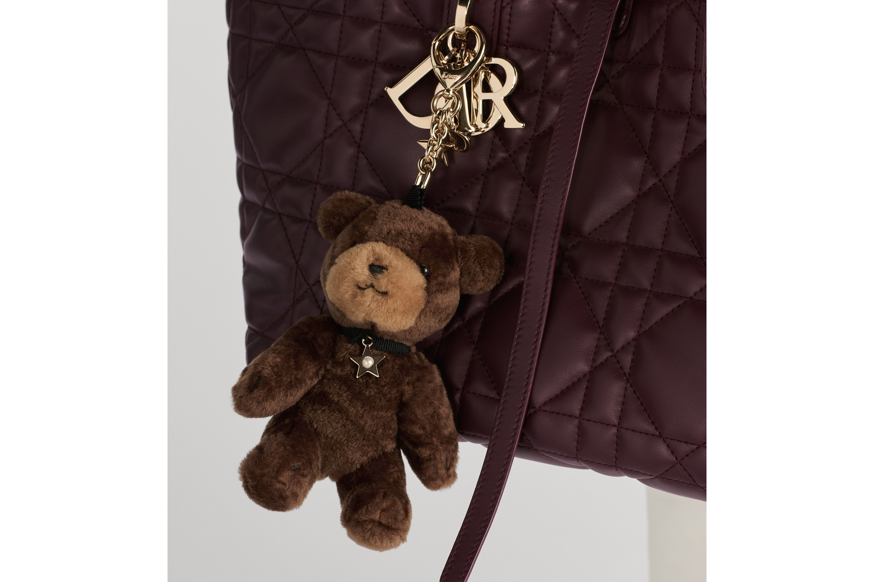 Bear Bag Charm Brown Lambswool, Pale Gold-Finish Metal and White Resin ...