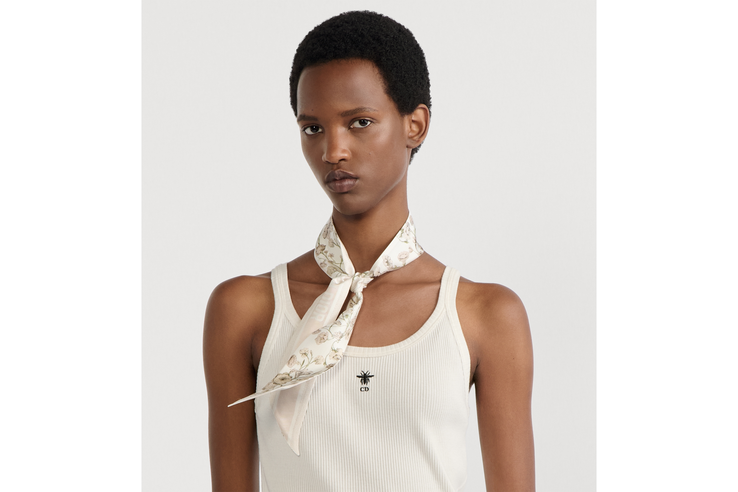 Millefiori Mitzah Scarf White and Light Beige Silk Twill | DIOR