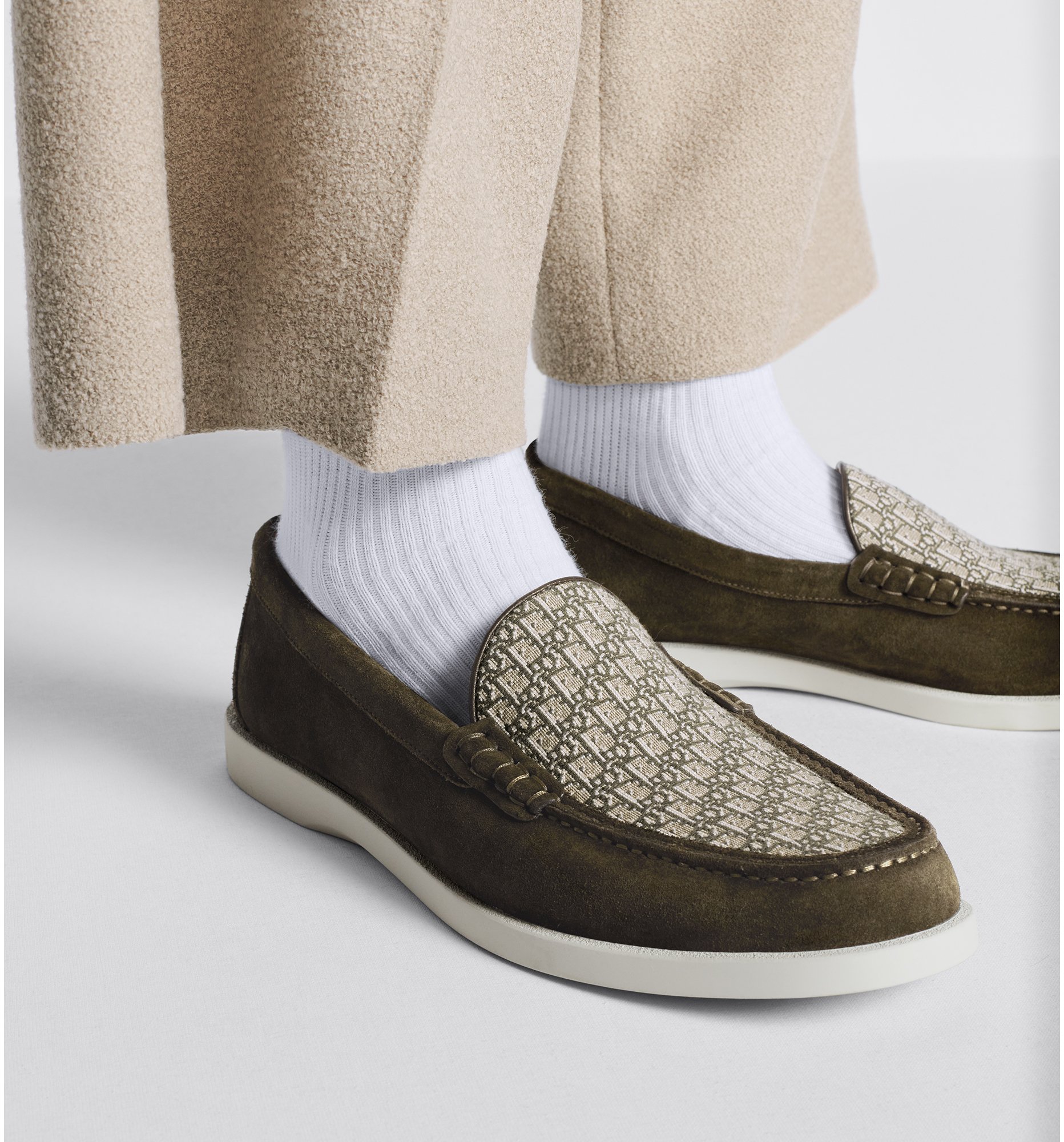 Mocassin Dior Granville Suède et toile jacquard Dior Oblique kaki | DIOR