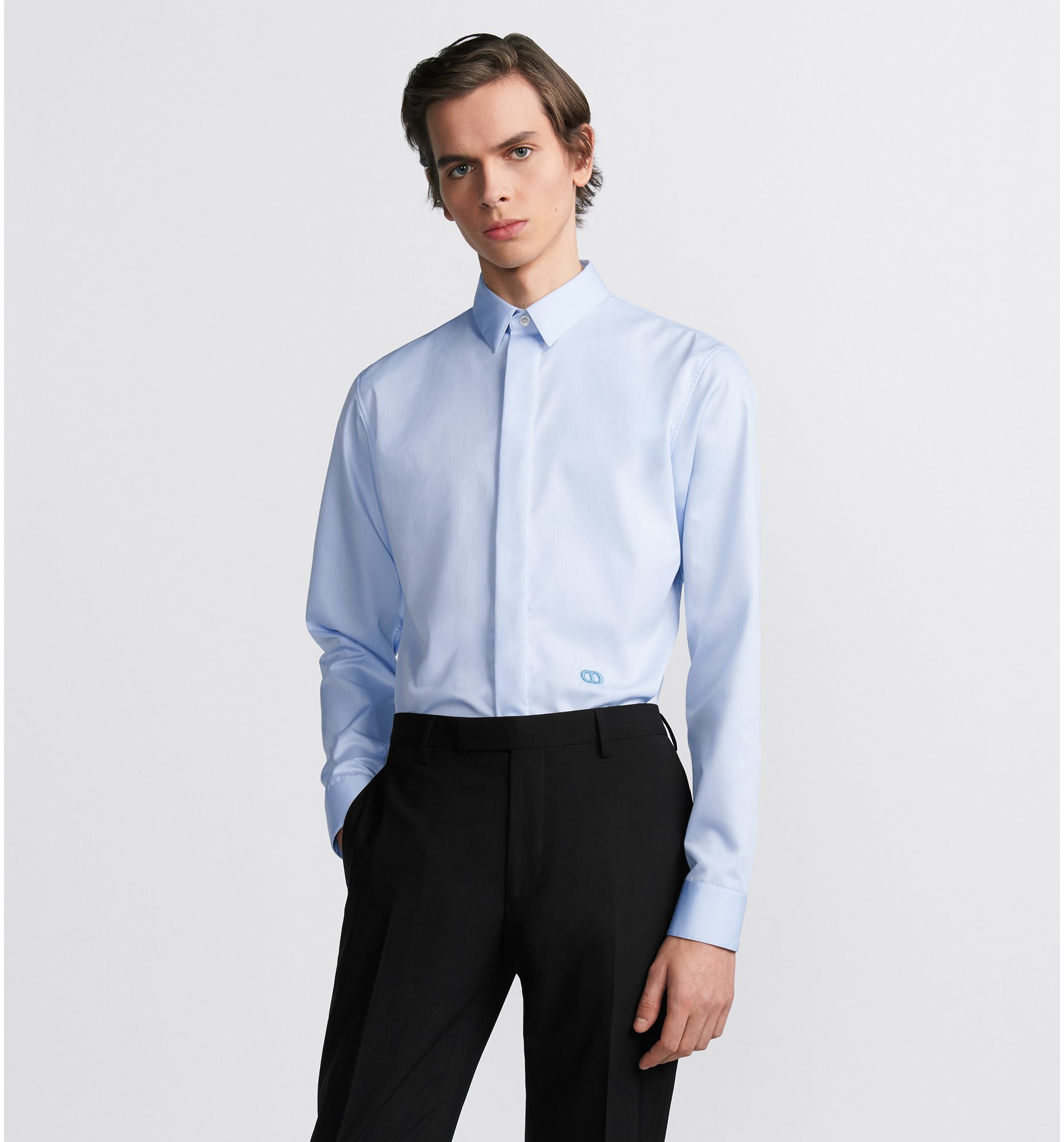 Shirt with CD Icon Embroidery Blue Cotton Twill | DIOR