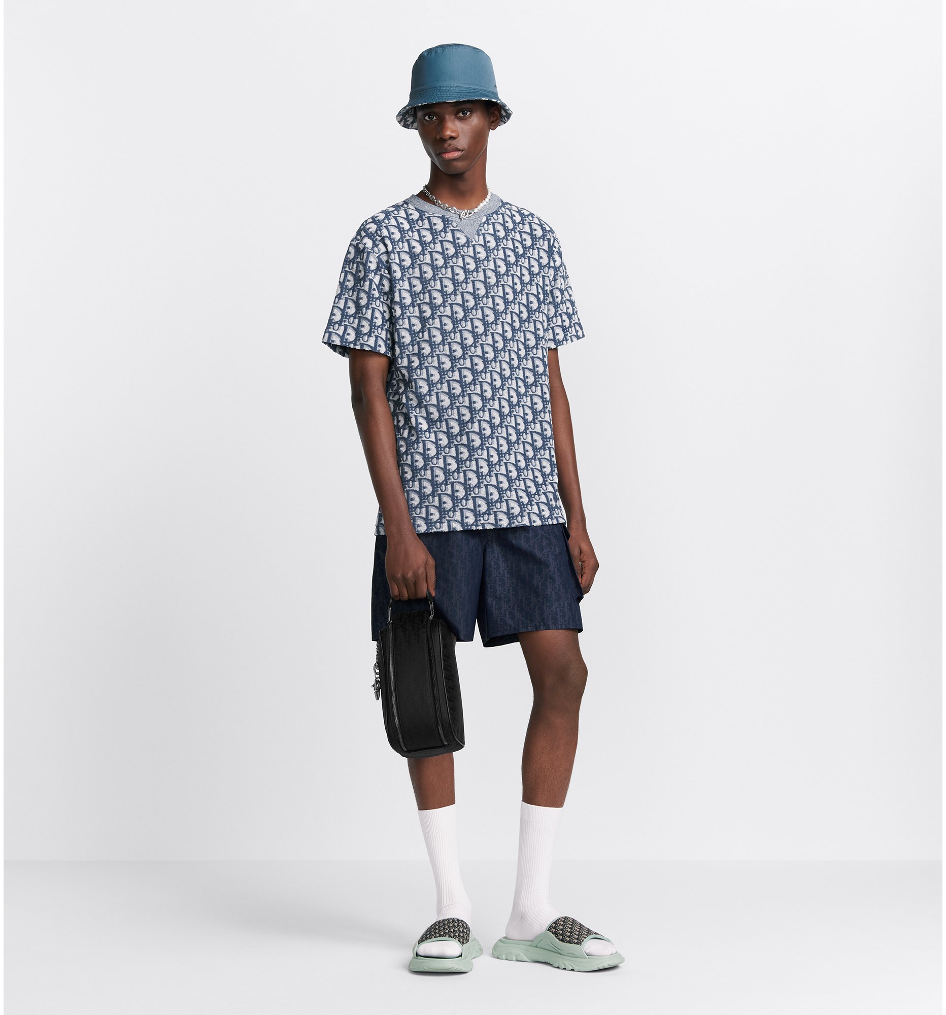 Dior Oblique Swim Shorts Navy Blue Technical Fabric | DIOR