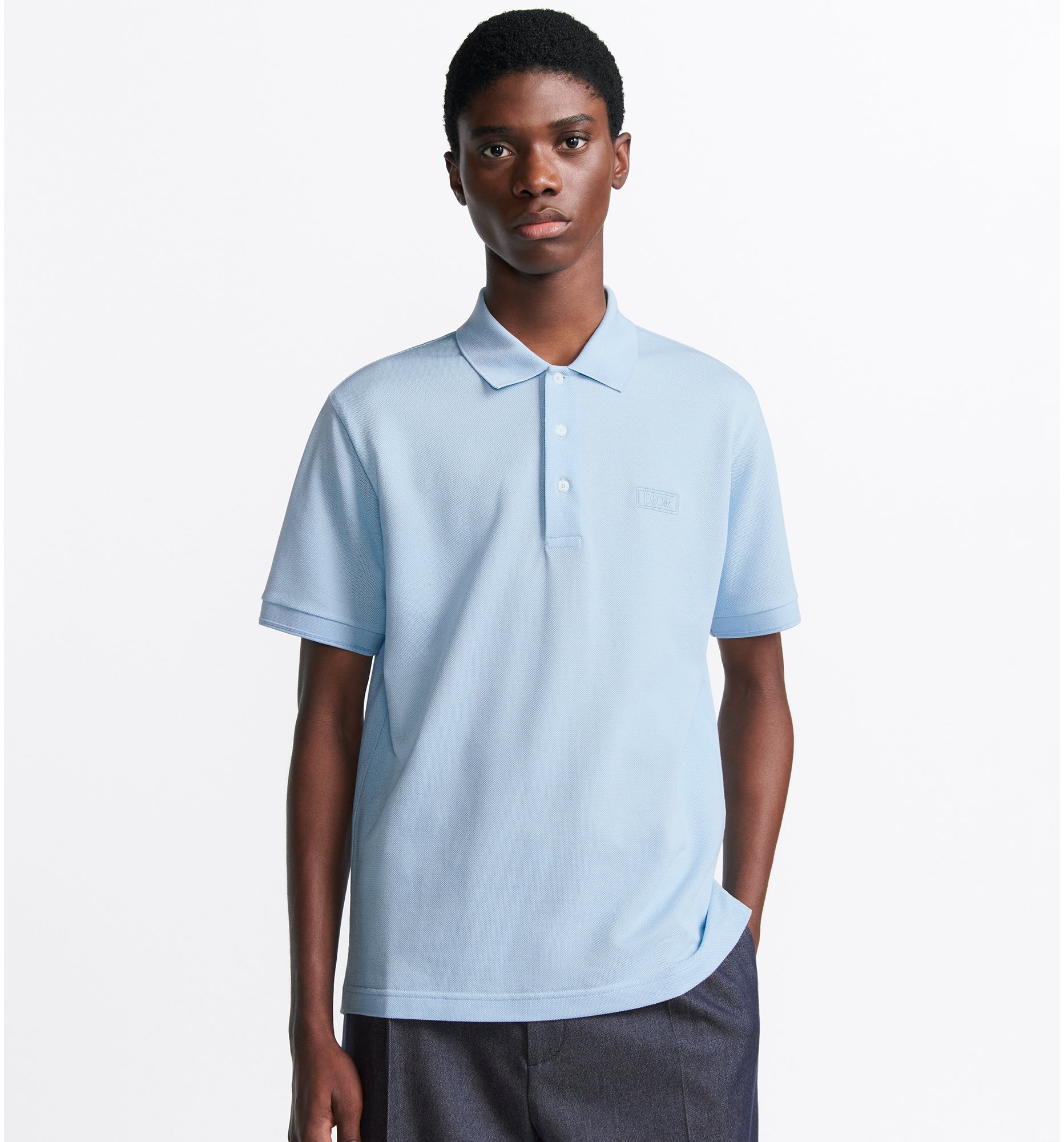 Dior Icons Polo Shirt Blue Cotton and Silk Piqué | DIOR