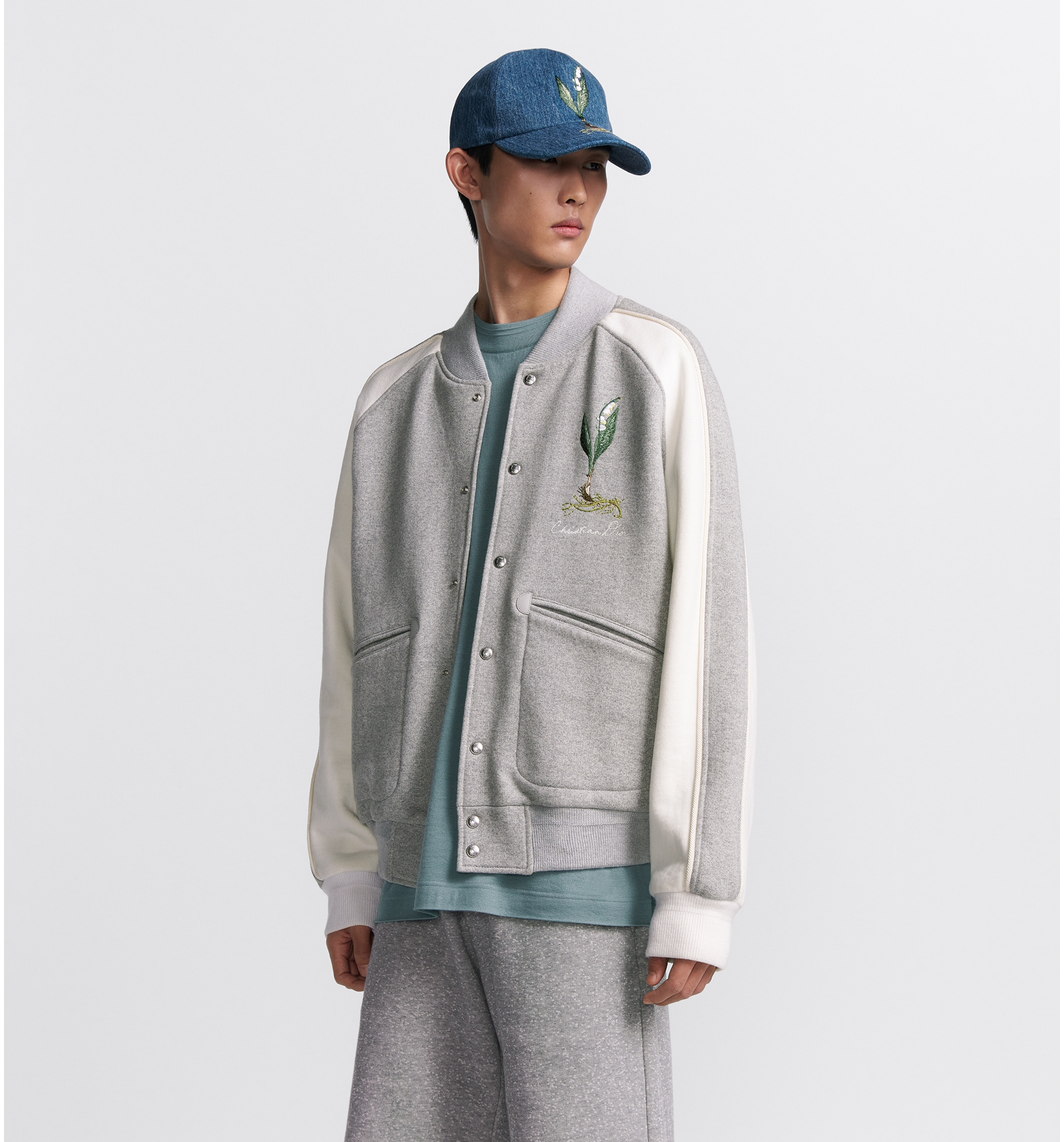 Lily of the Valley Varsity Jacket Gray Cotton Fleece | DIOR