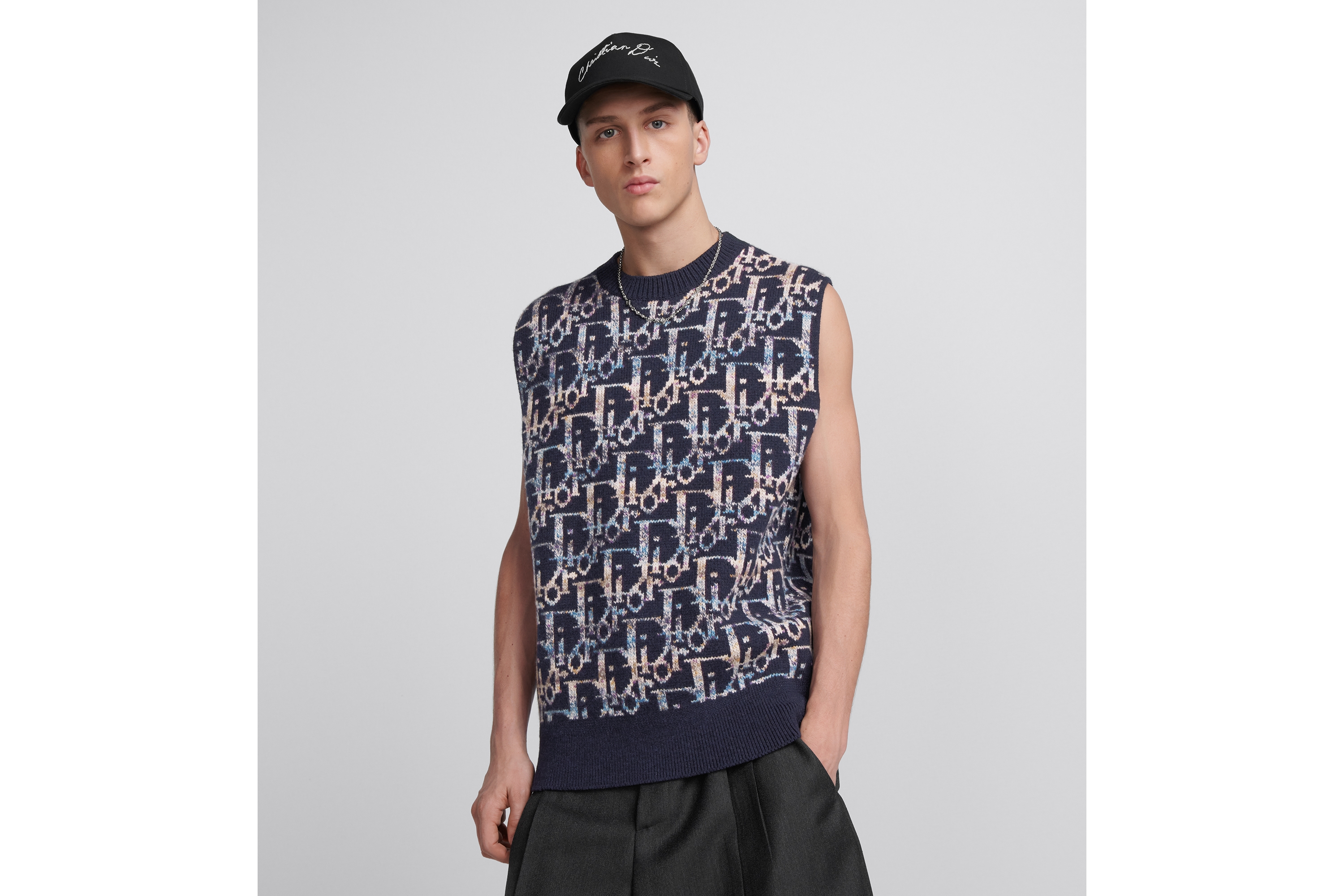 Dior Oblique Sweater Vest Blue Virgin Wool Jacquard | DIOR