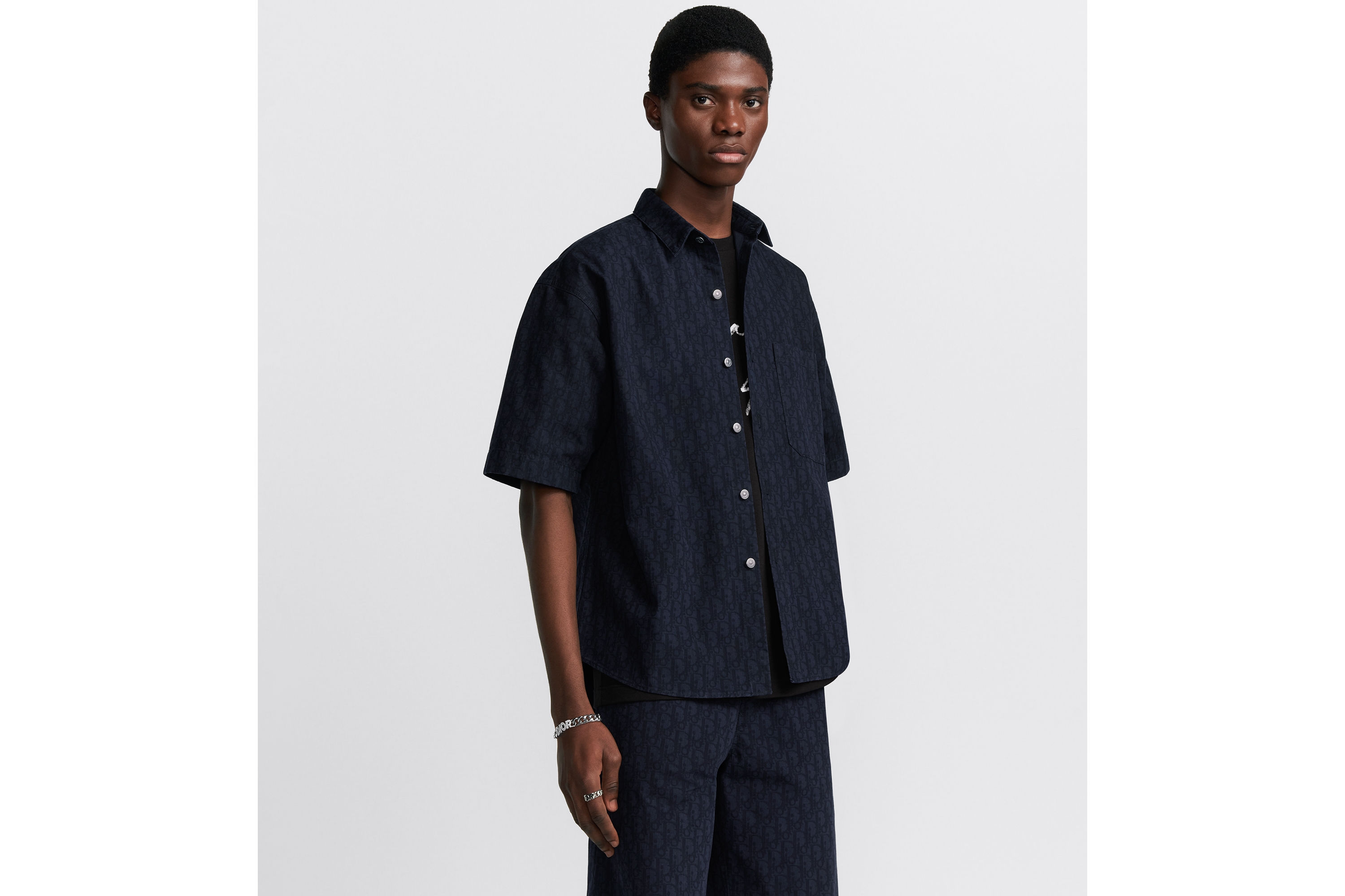 Short-Sleeved Overshirt Navy Blue and Black Dior Oblique Kasuri Cotton ...