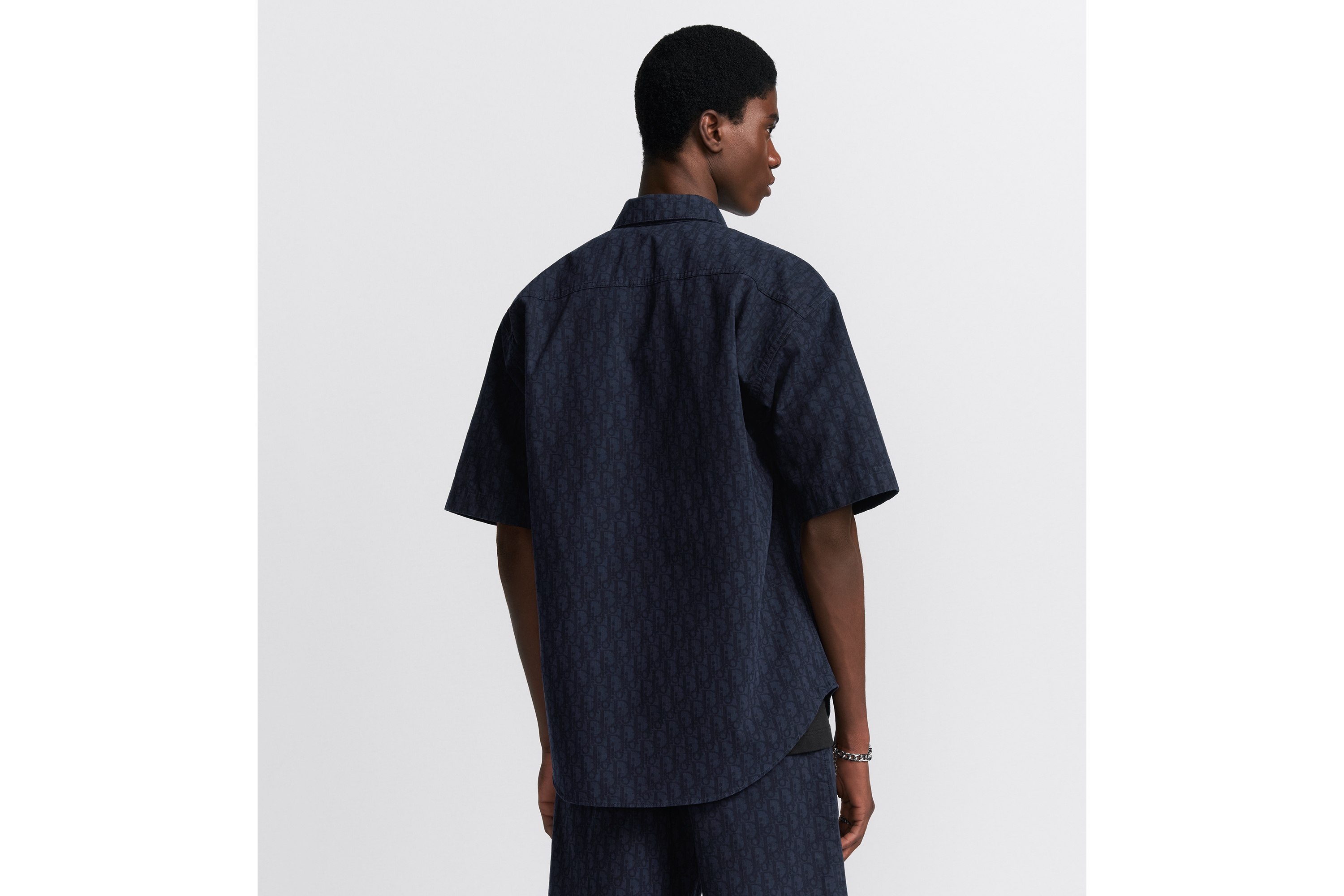 Short-Sleeved Overshirt Navy Blue and Black Dior Oblique Kasuri Cotton ...