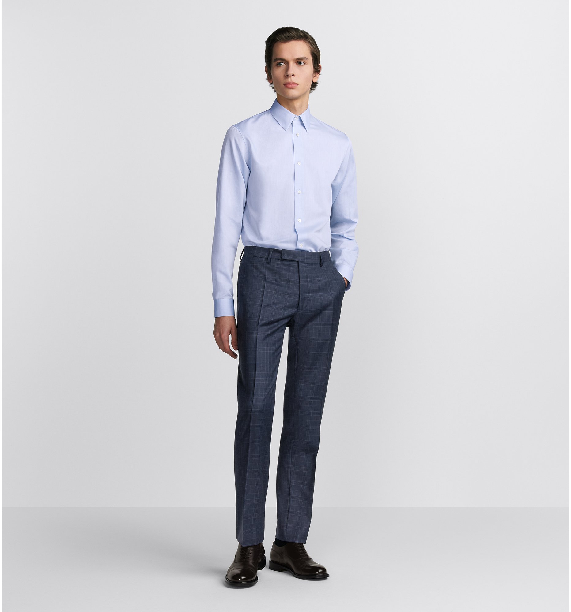 Shirt with CD Embroidered Cuff Blue Checkered Cotton Poplin | DIOR