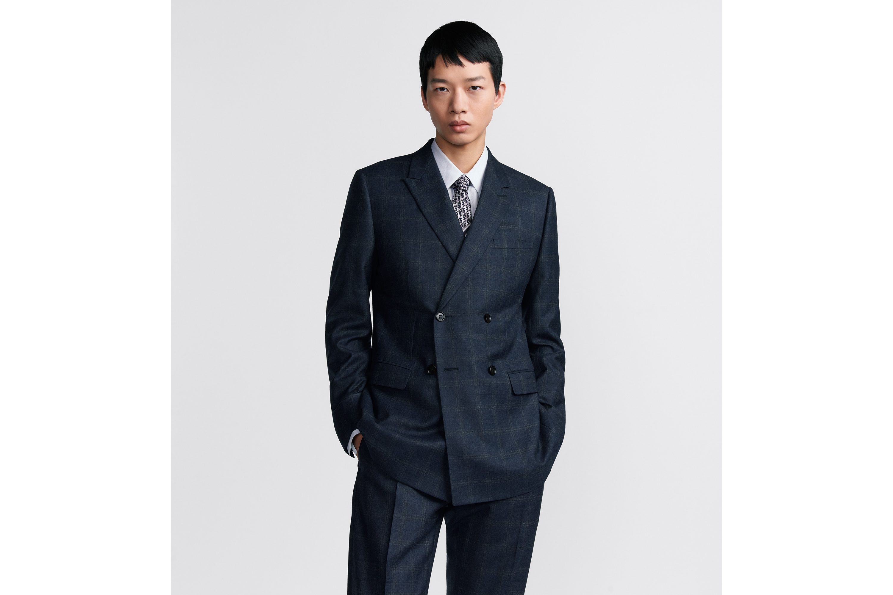Classic Double-Breasted Suit Blue Checkered Wool Flannel | DIOR
