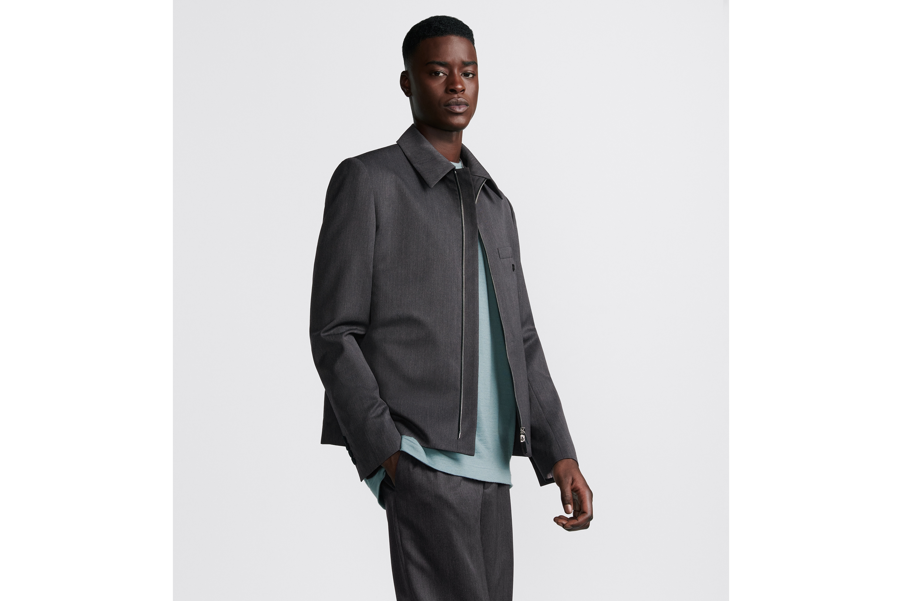 Classic Zip Jacket Gray Wool-Blend Twill | DIOR