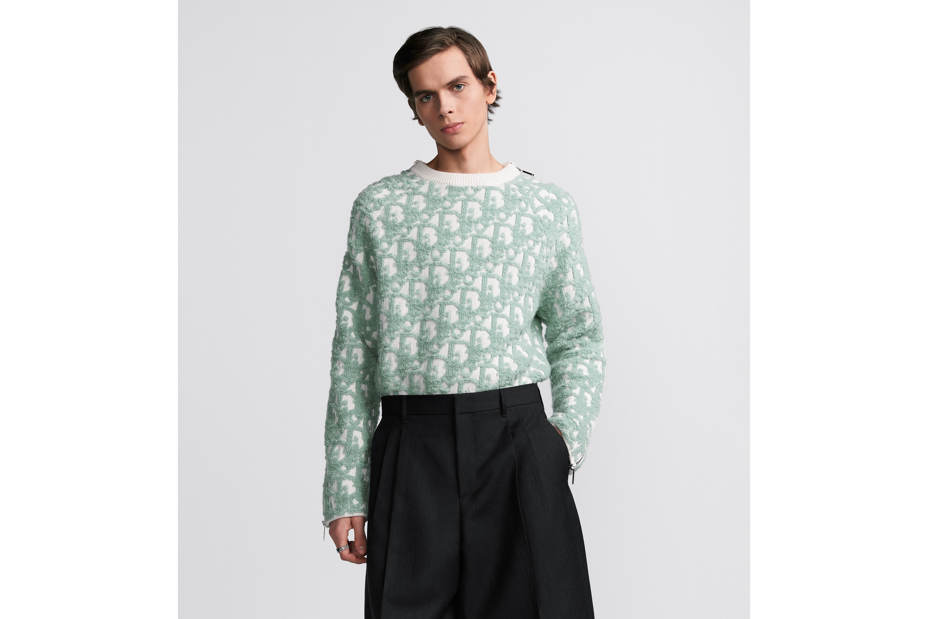 Dior Oblique Sweater White and Light Green Virgin Wool and Cotton-Blend ...