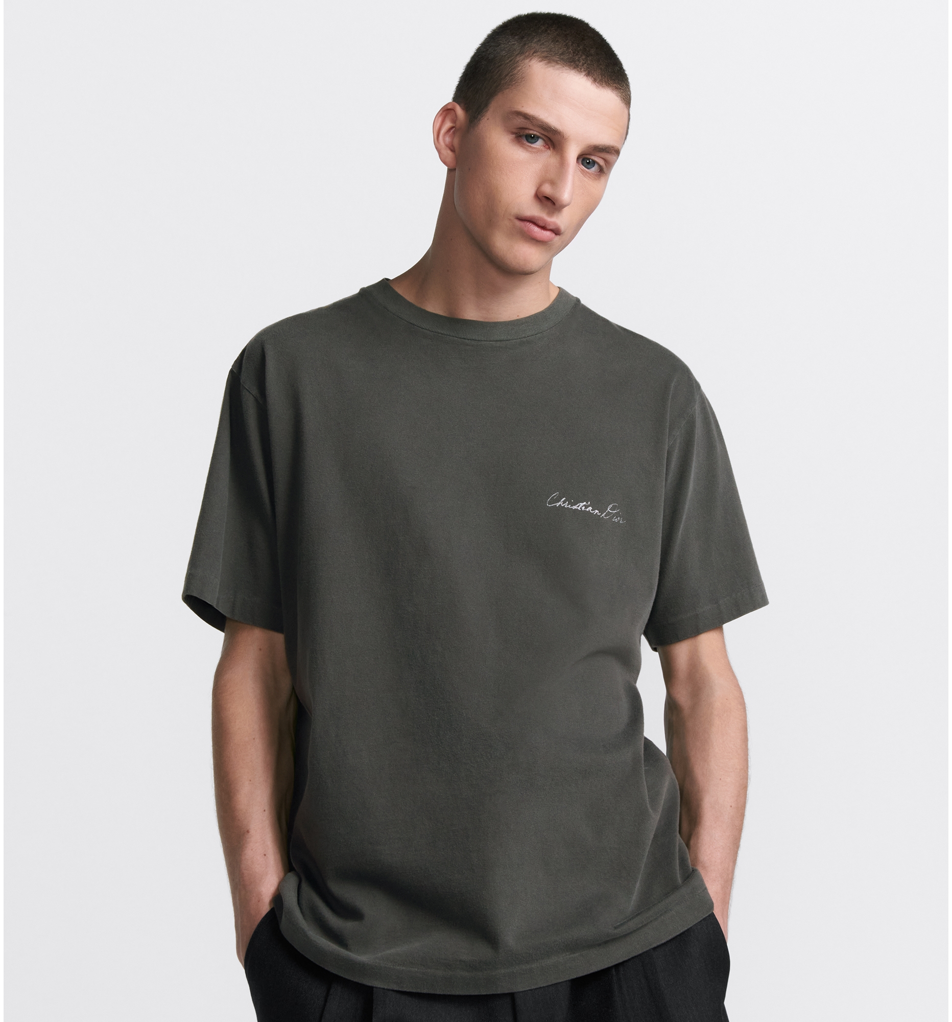 Handwritten Christian Dior Relaxed-Fit T-Shirt Gray Cotton Jersey | DIOR