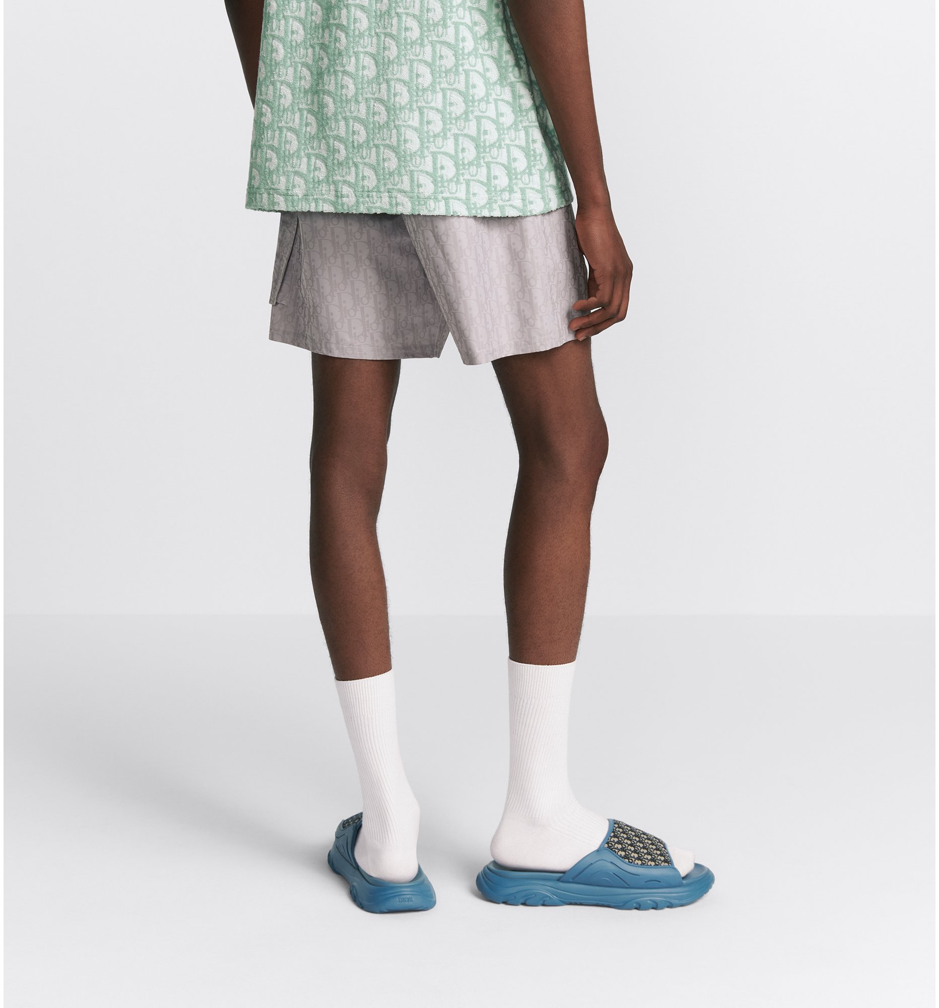 Dior Oblique Swim Shorts Pearl-Colored Technical Fabric | DIOR