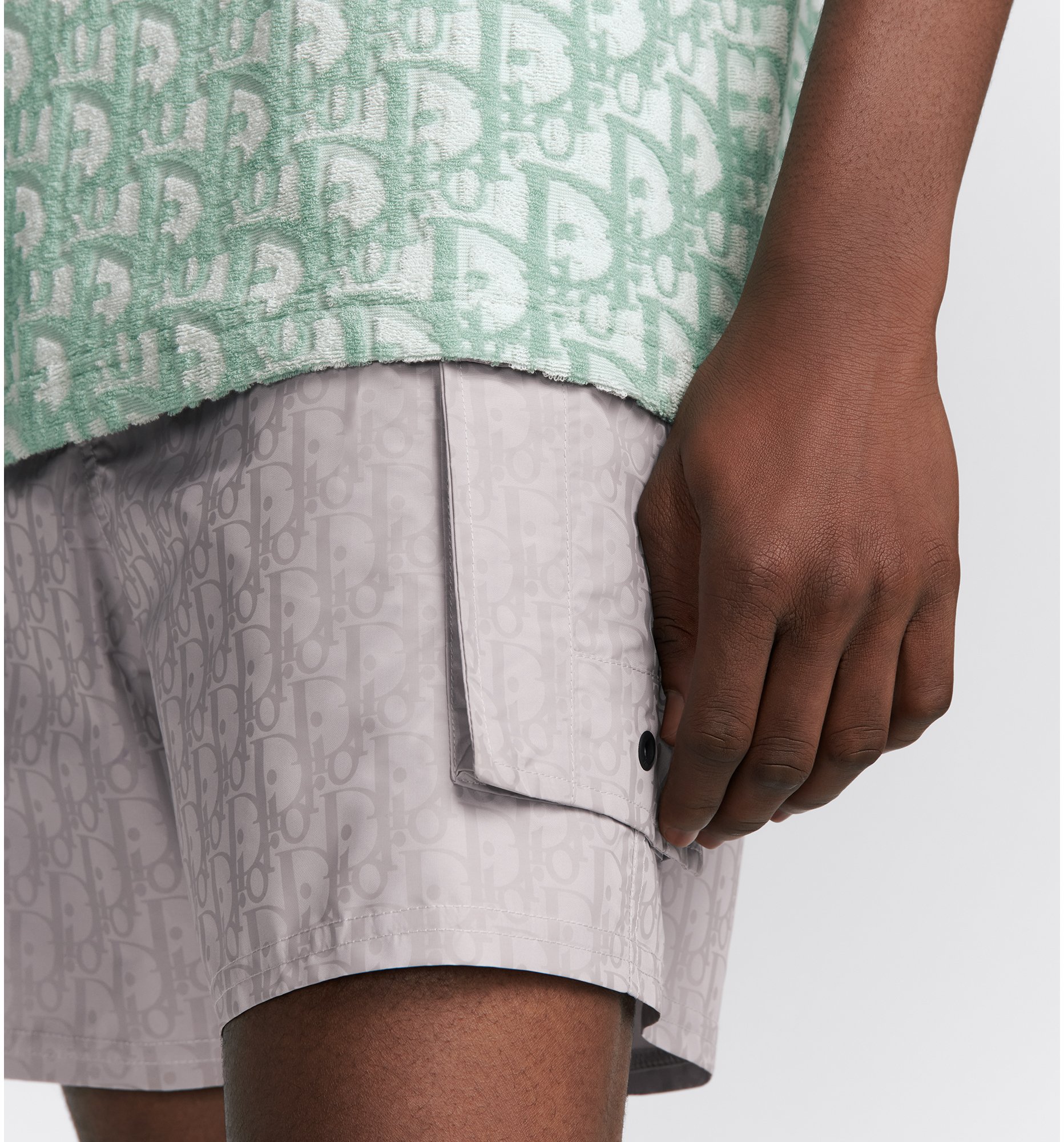 Dior Oblique Swim Shorts Pearl-Colored Technical Fabric | DIOR