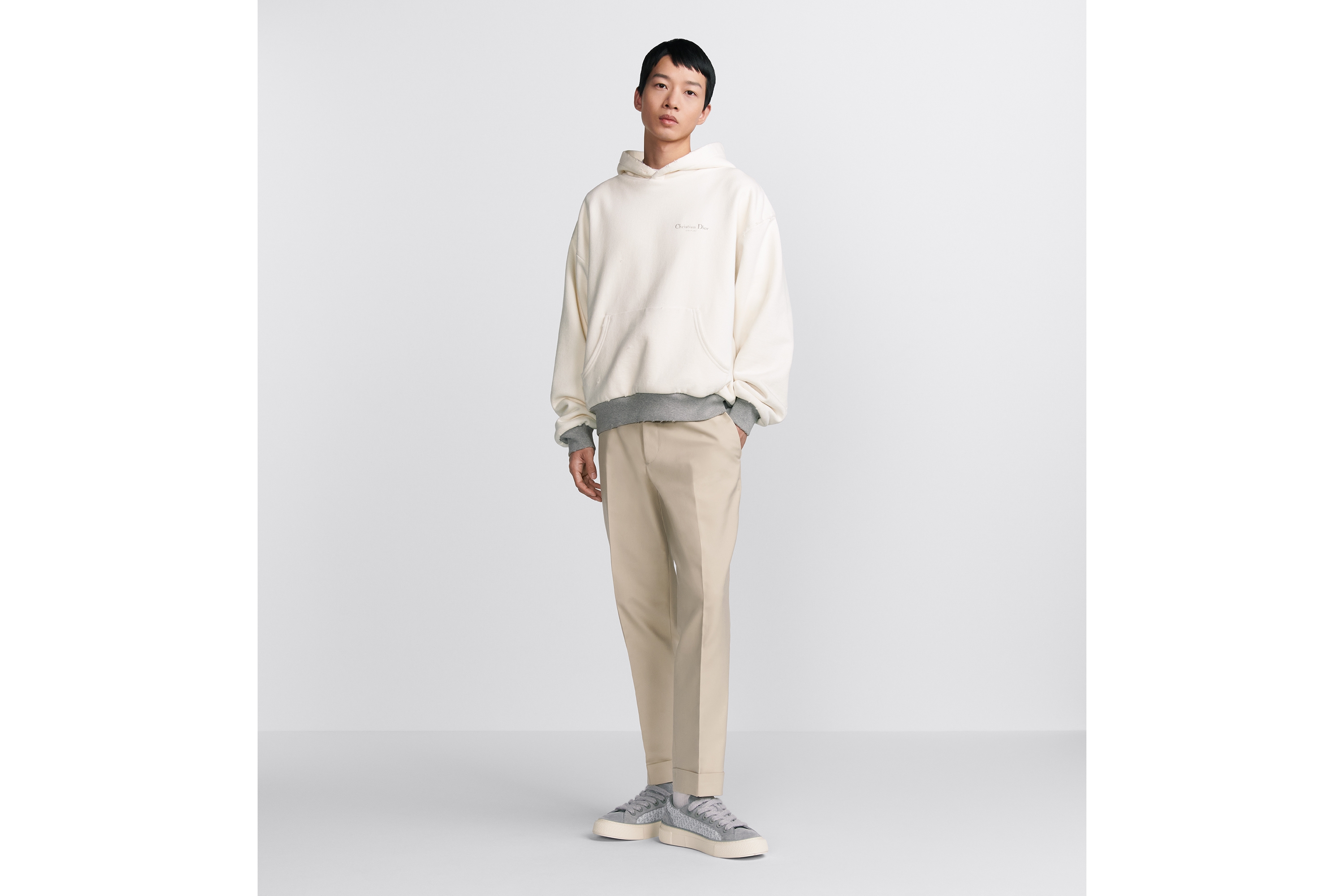 Christian Dior Couture Hooded Lined Sweatshirt White Distressed-Effect ...