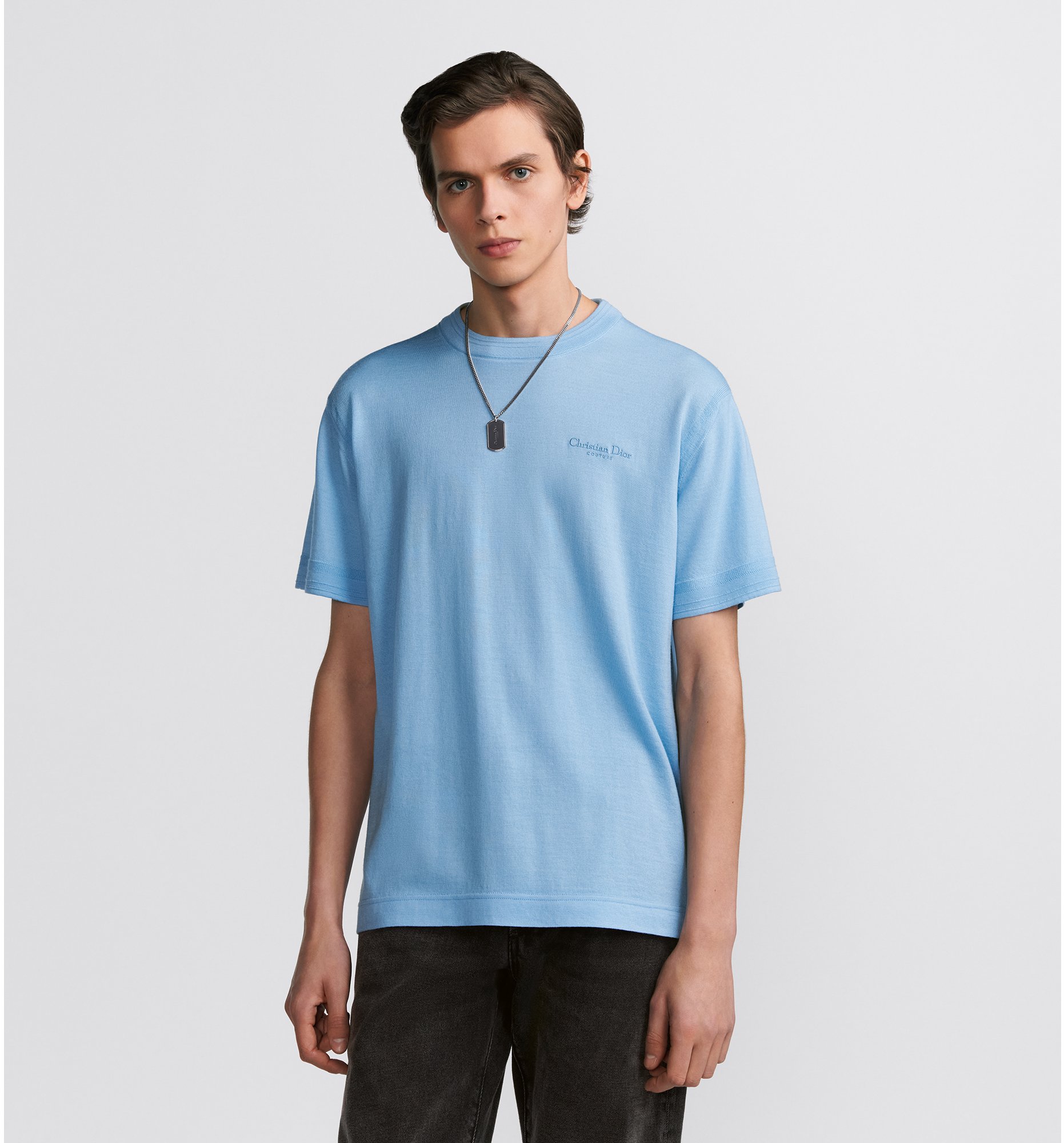 T-shirt met Christian Dior Couture-kenmerk Blauw jersey met scheerwol ...