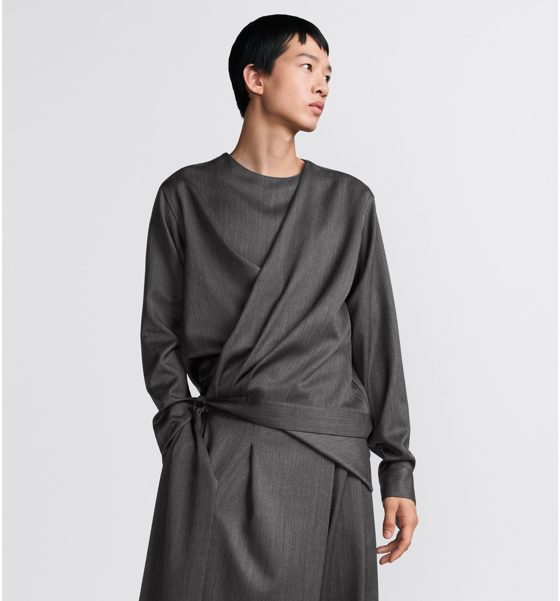 Draped Shirt Anthracite Gray Virgin Wool Twill | DIOR