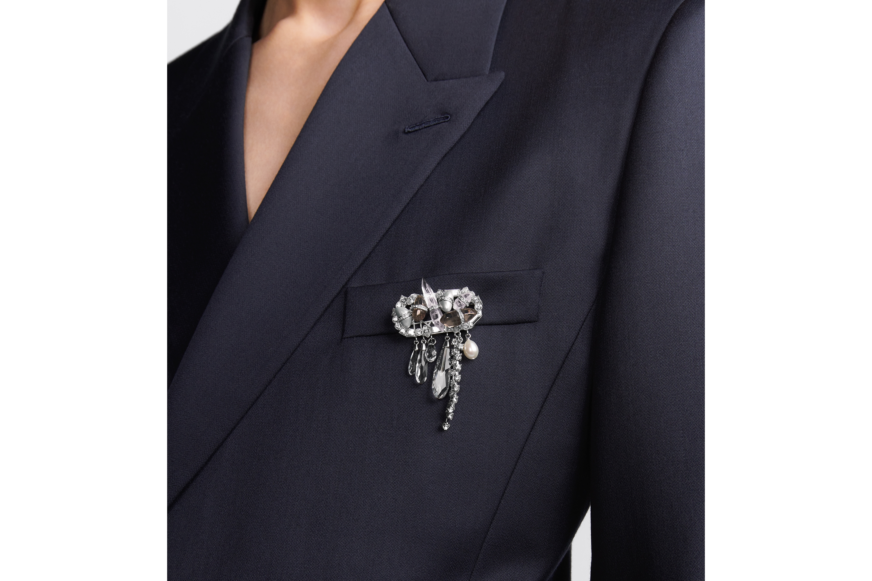 Baroque Brooch White and Gray Resin Pearls and Crystals, White Strass ...