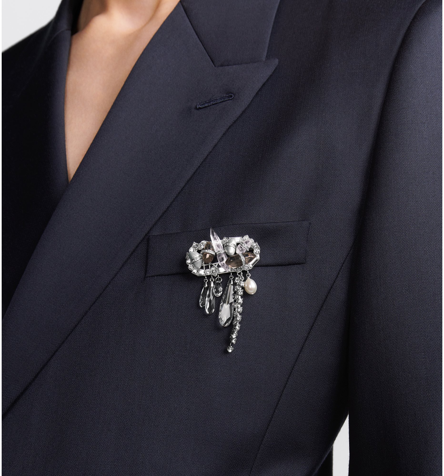 Baroque Brooch White and Gray Resin Pearls and Crystals, White Strass ...