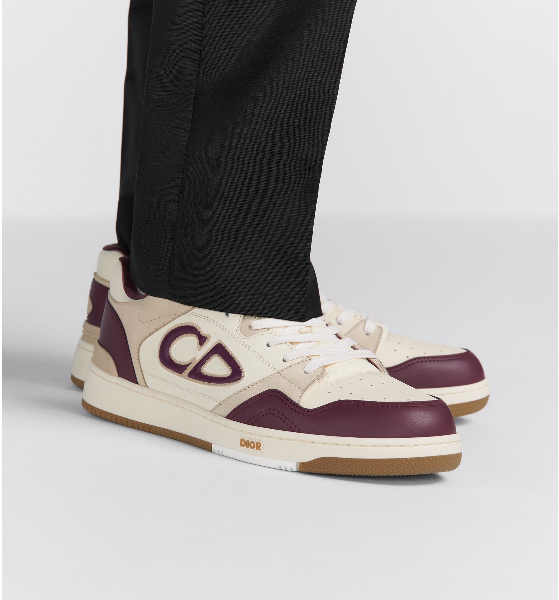B57 Low-Top Sneaker Burgundy and Cream Smooth Calfskin with Beige Suede ...