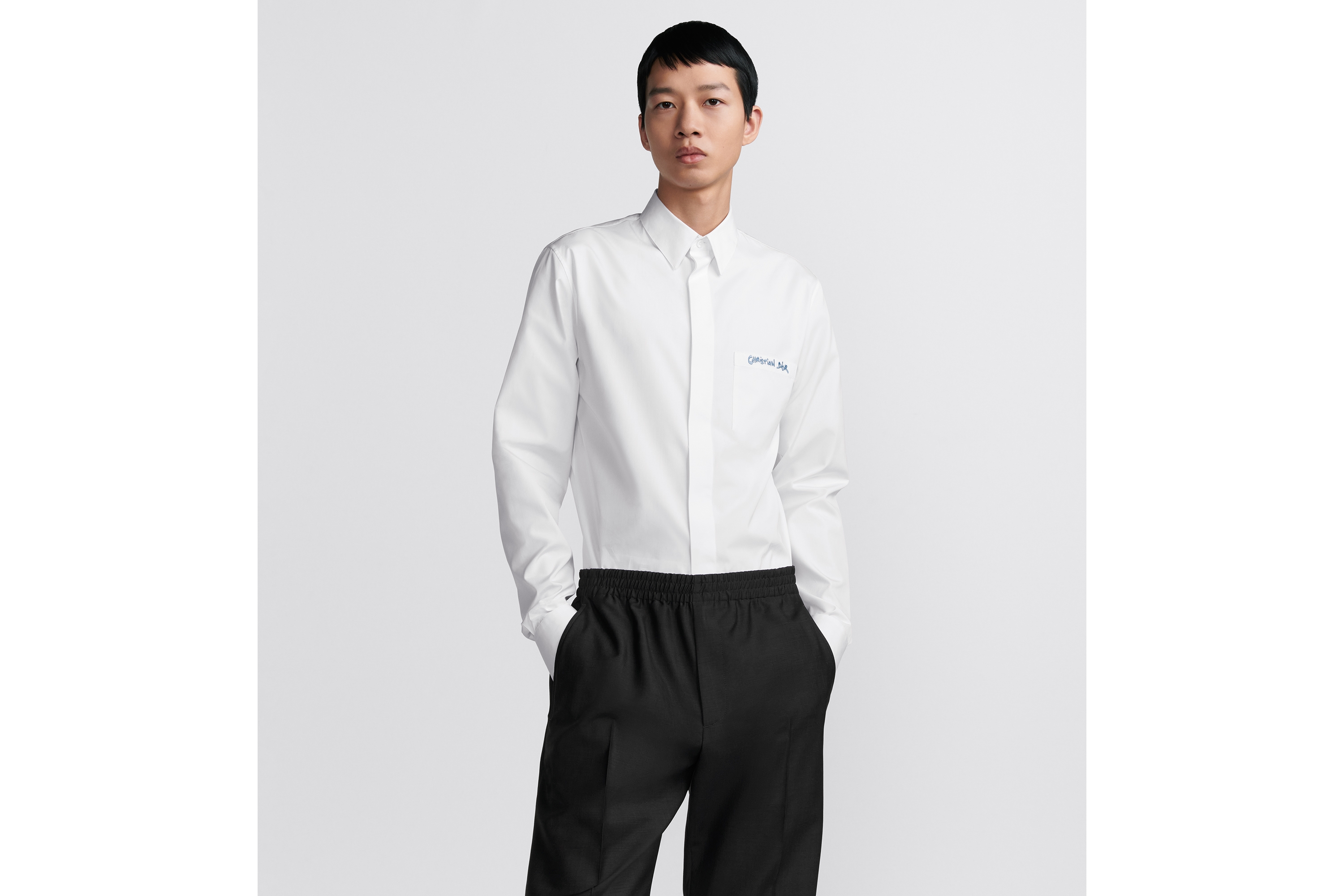 Christian Dior Tag Embroidery Shirt White Cotton Poplin | DIOR