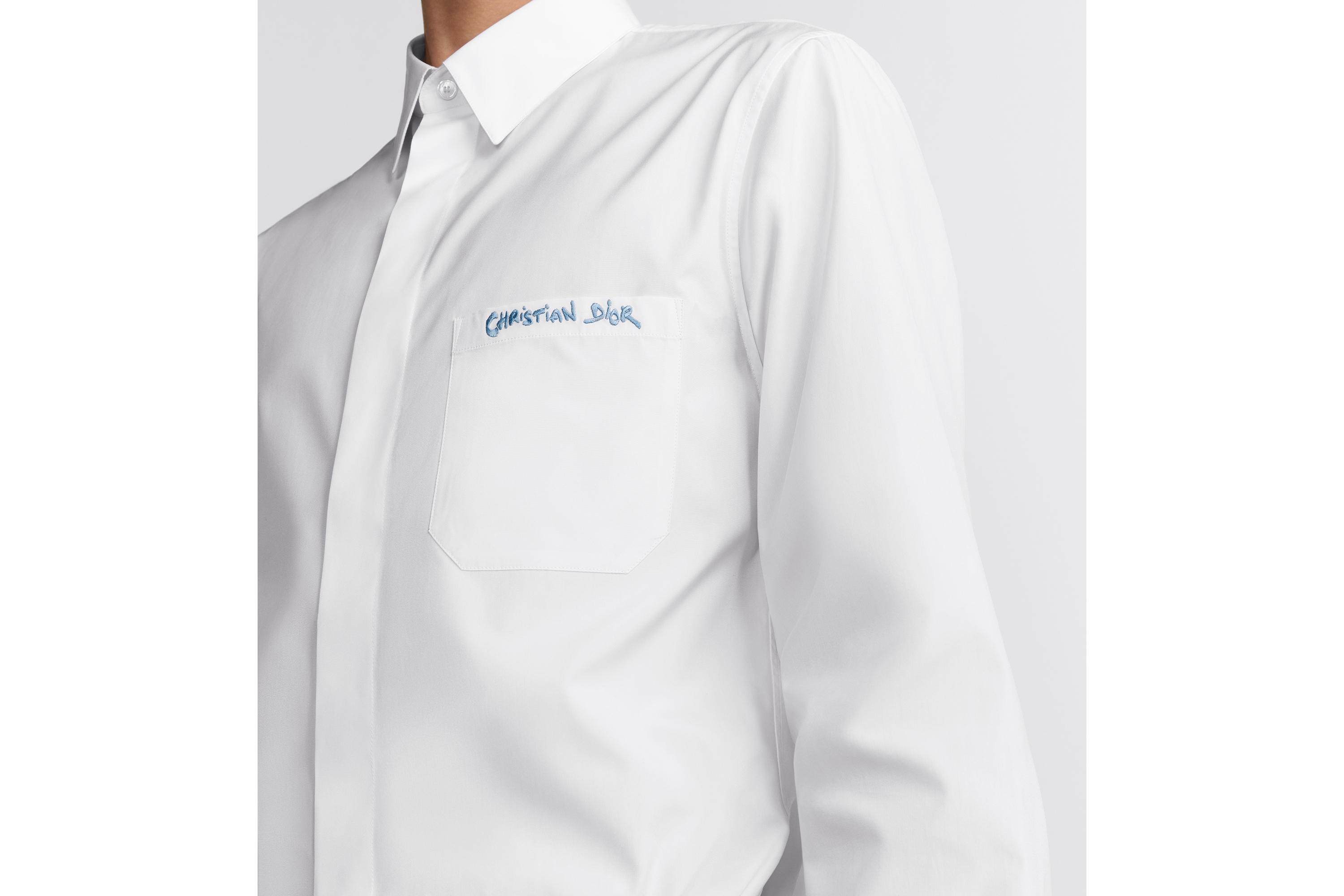 Christian Dior Tag Embroidery Shirt White Cotton Poplin | DIOR