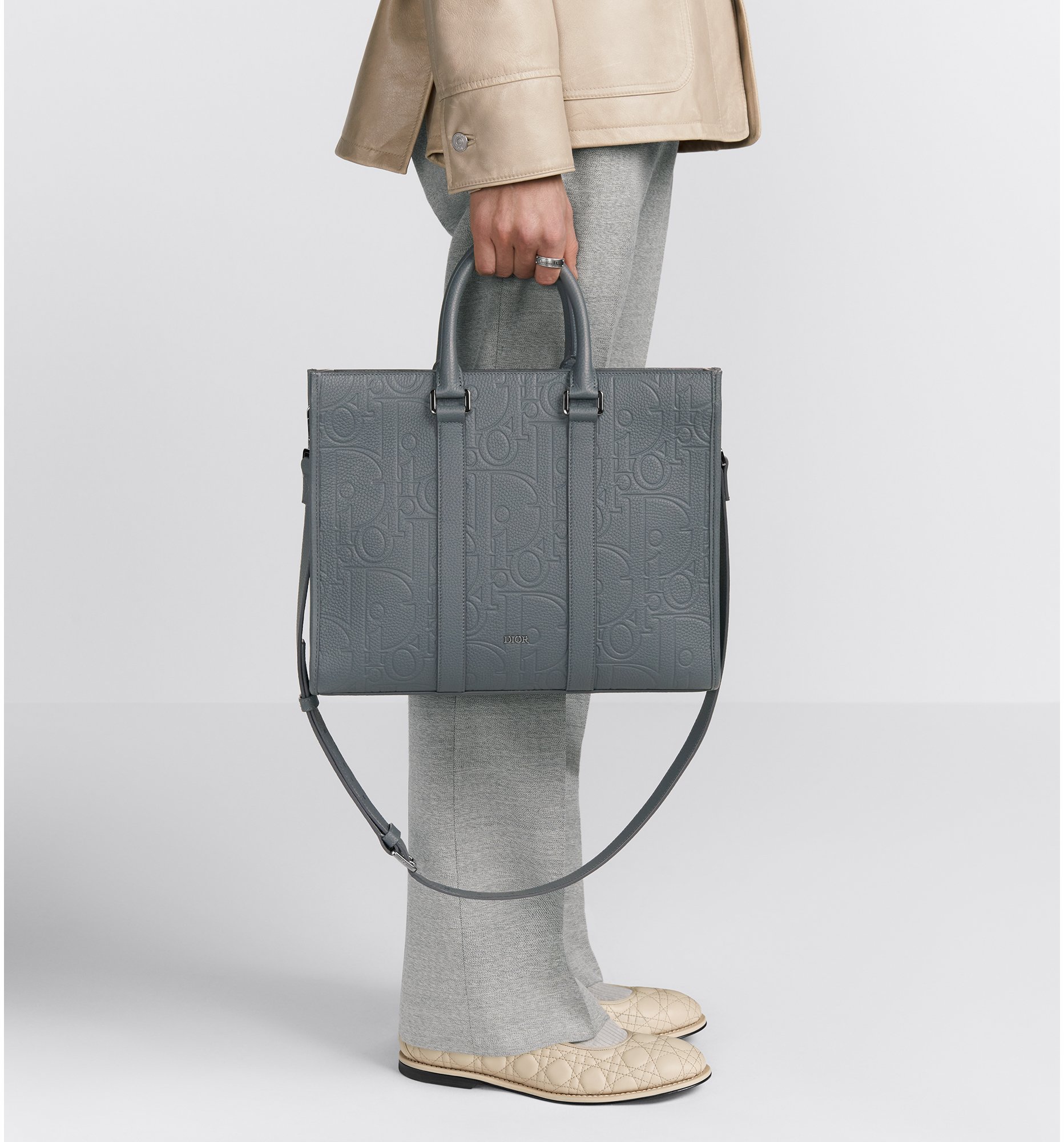 Medium East-West Tote Bag Deep Gray Dior Gravity Leather and Deep Gray ...