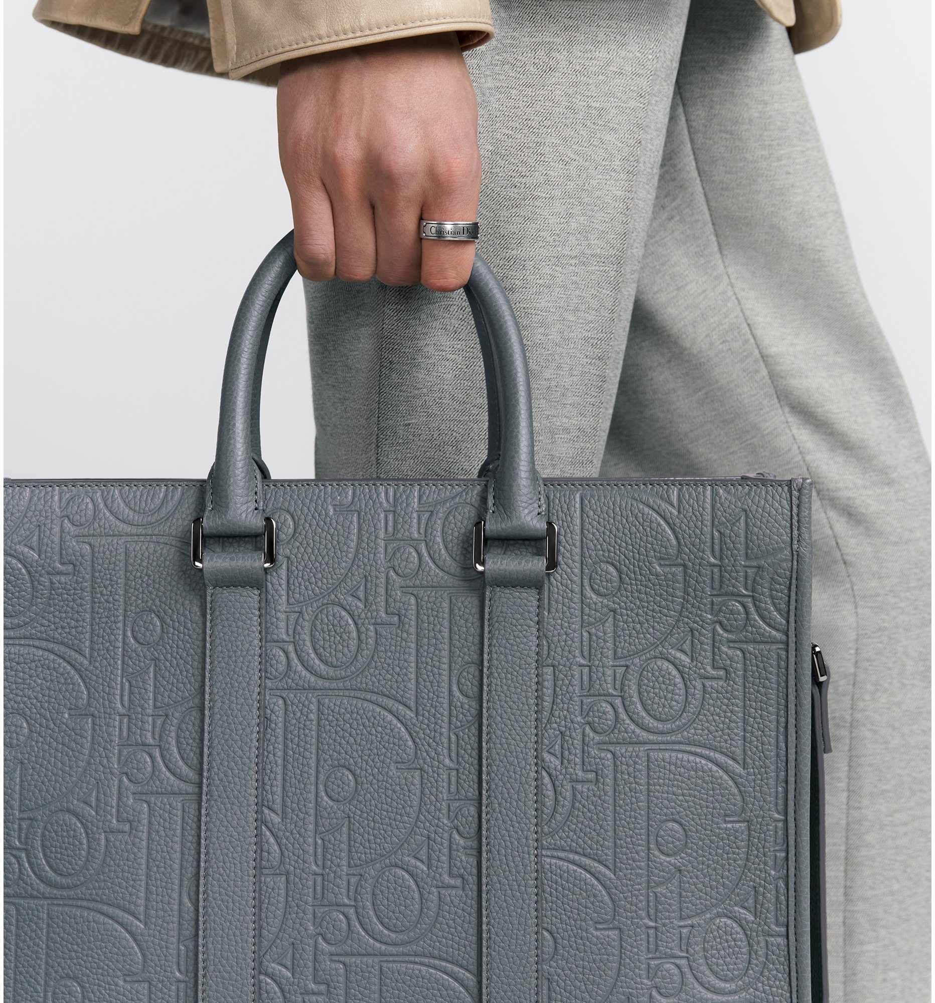 Medium East-West Tote Bag Deep Gray Dior Gravity Leather and Deep Gray ...