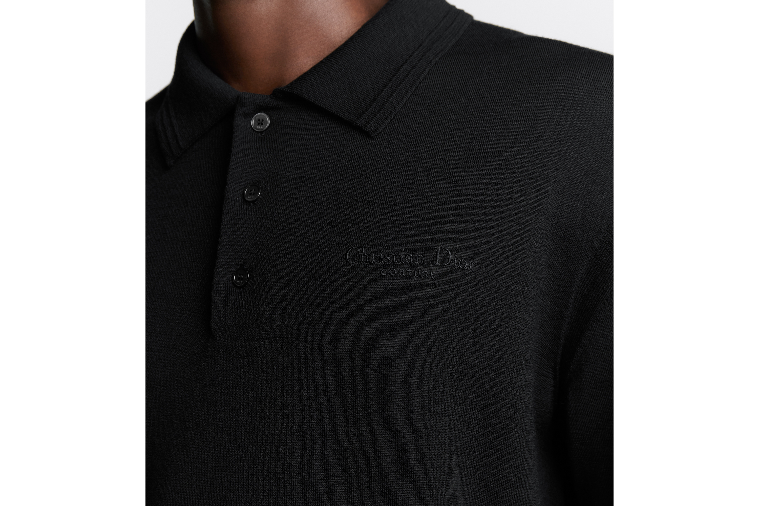 Christian Dior Couture Polo Shirt Black Virgin Wool Jersey | DIOR