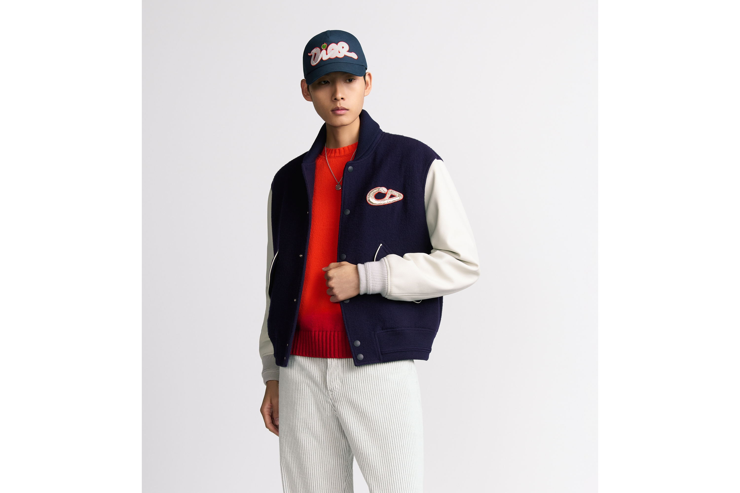 DIOR AND KAWS Varsity Jacket Blue Virgin Wool and Cashmere with Beige ...