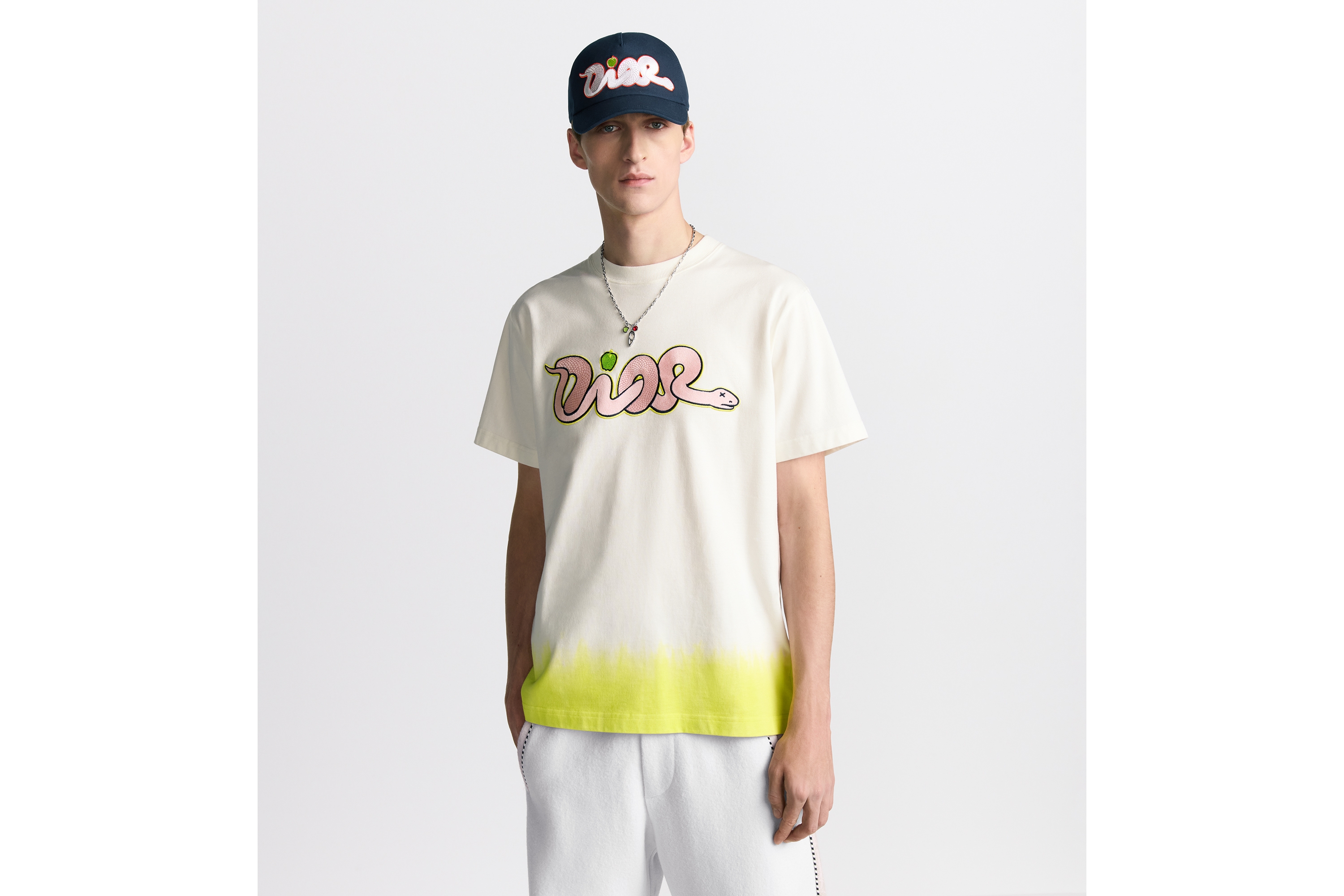 T-shirt DIOR AND KAWS, coupe relax Jersey de coton blanc et jaune | DIOR