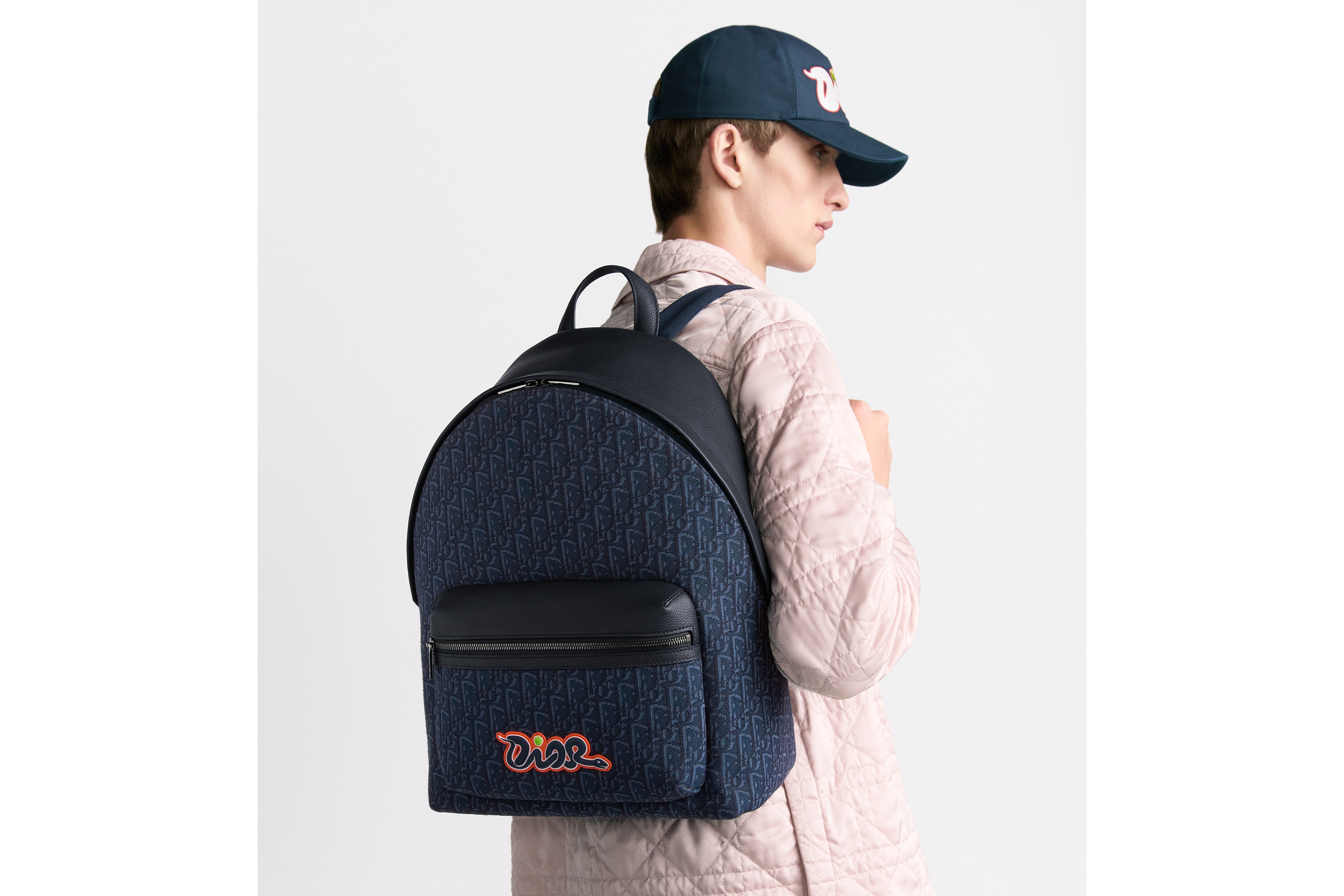 DIOR AND KAWS Rider 2.0 Zipped Backpack Navy Blue Grained Calfskin and ...