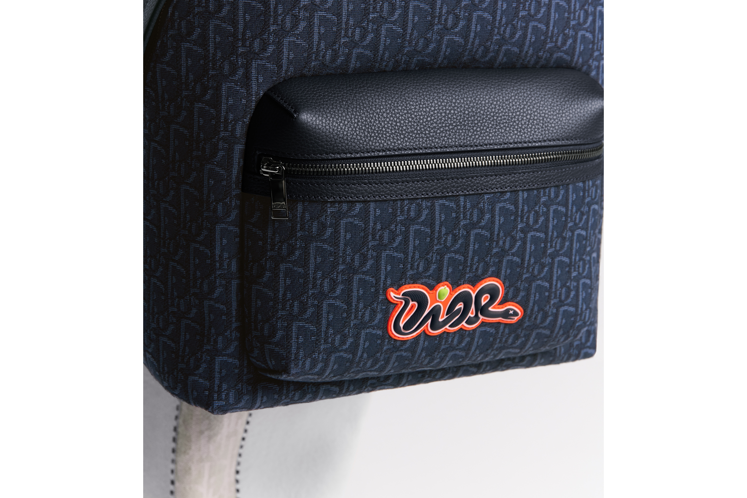 DIOR AND KAWS Rider 2.0 Zipped Backpack Navy Blue Grained Calfskin and ...