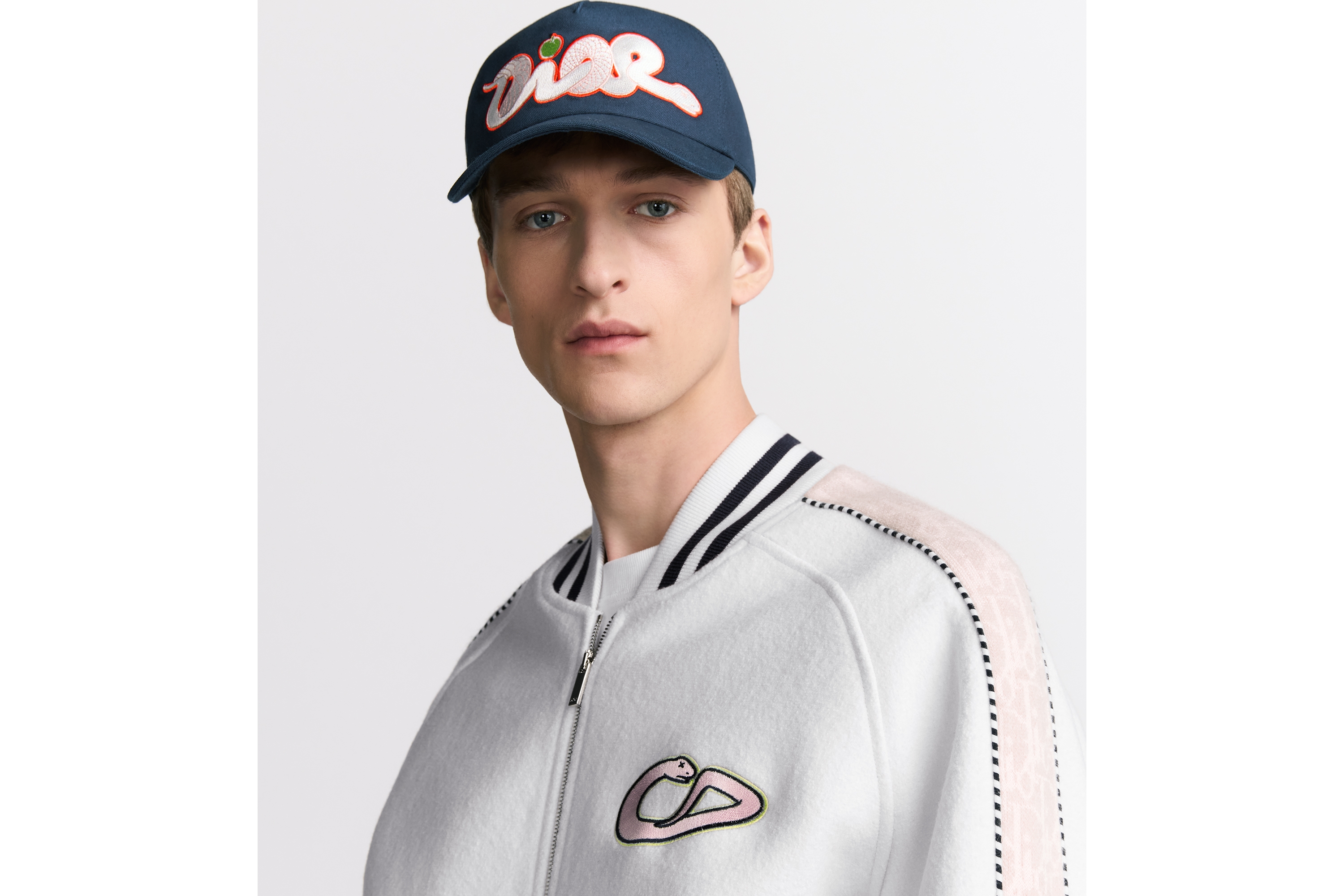 DIOR AND KAWS Varsity Jacket White Virgin Wool Jersey | DIOR
