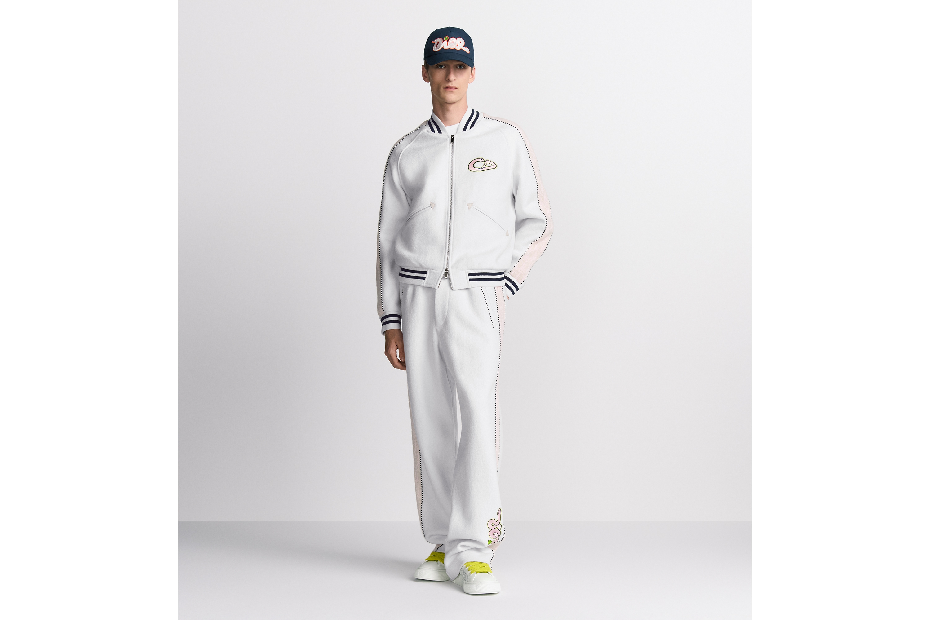 DIOR AND KAWS Varsity Jacket White Virgin Wool Jersey | DIOR