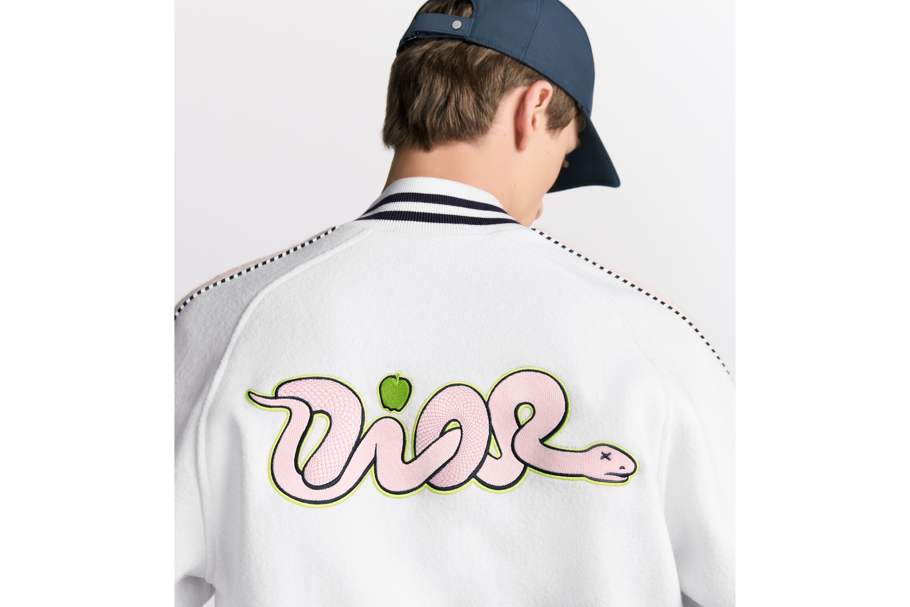 DIOR AND KAWS Varsity Jacket White Virgin Wool Jersey | DIOR