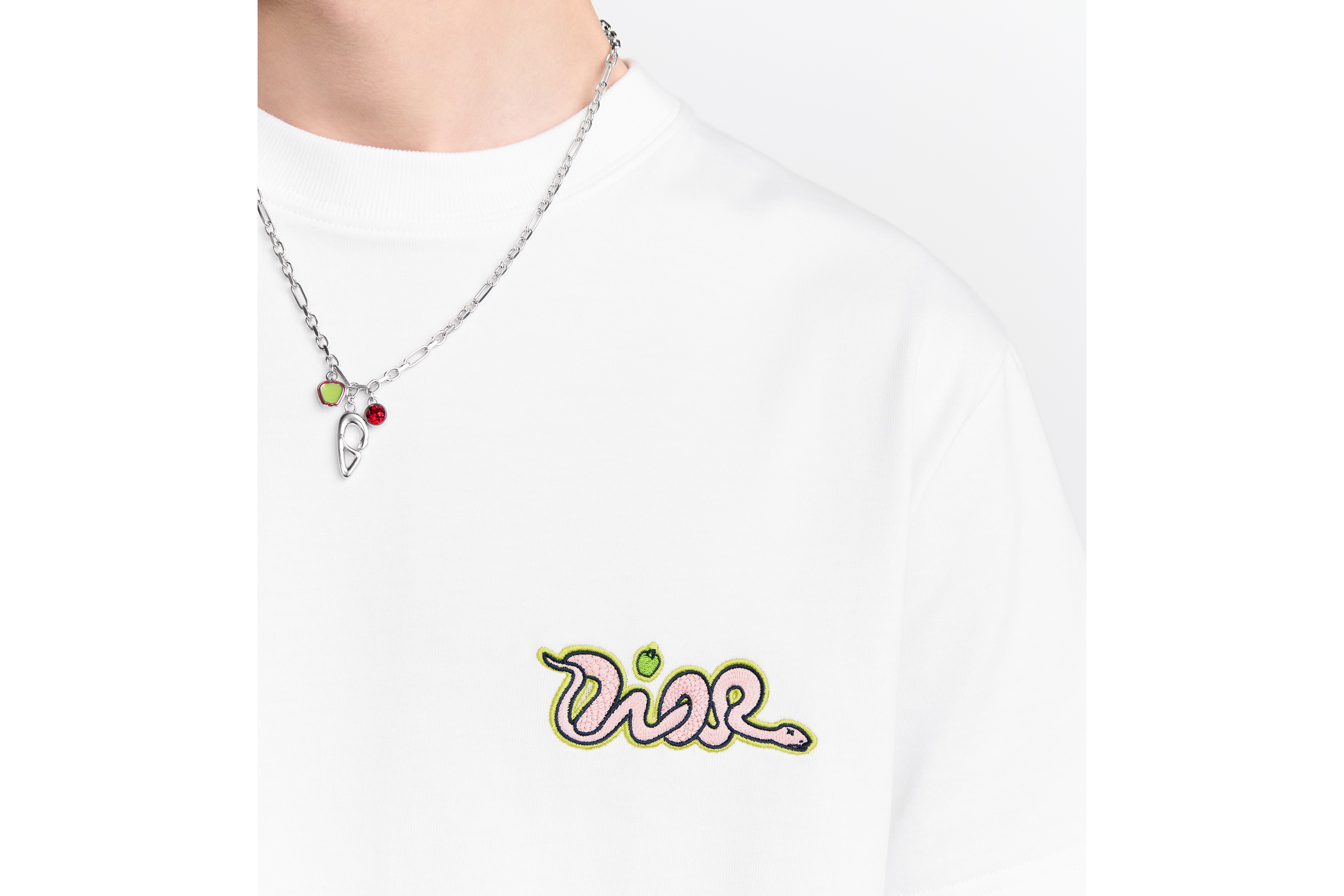 DIOR AND KAWS Pendant Necklace Silver-Finish Brass with Green and Red ...