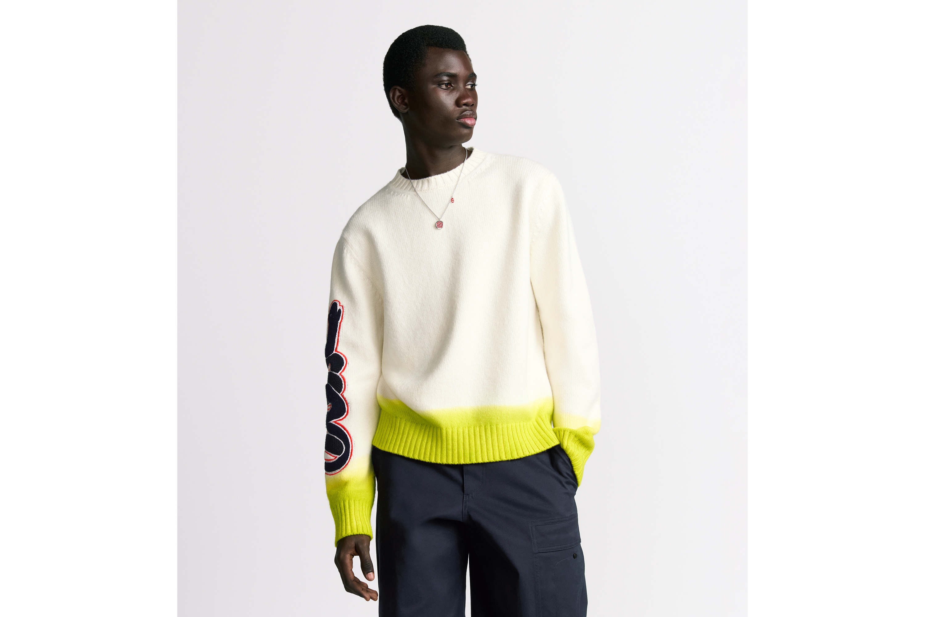 DIOR AND KAWS Sweater White and Yellow Wool Knit | DIOR