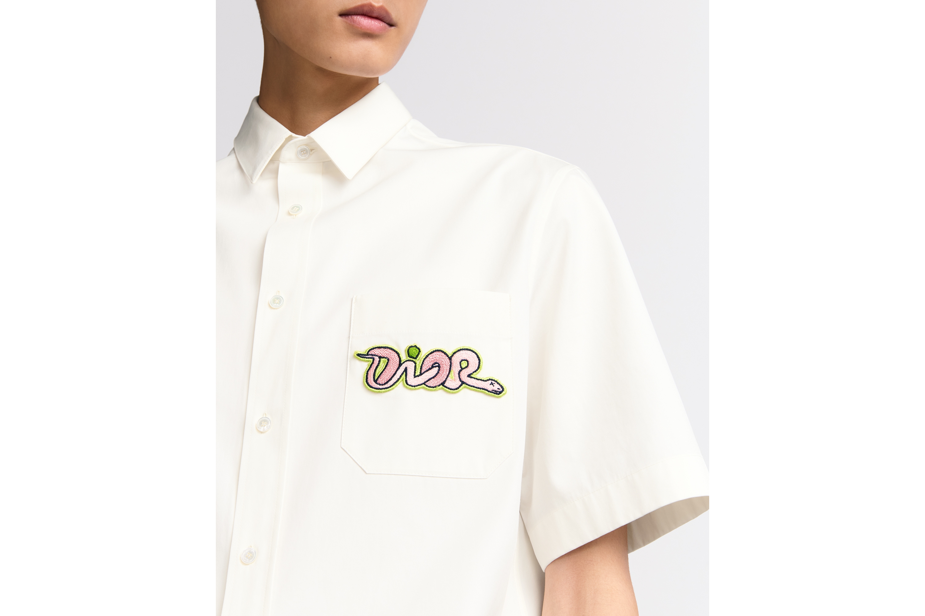 Camisa DIOR AND KAWS com mangas curtas Twill de algodão off-white | DIOR