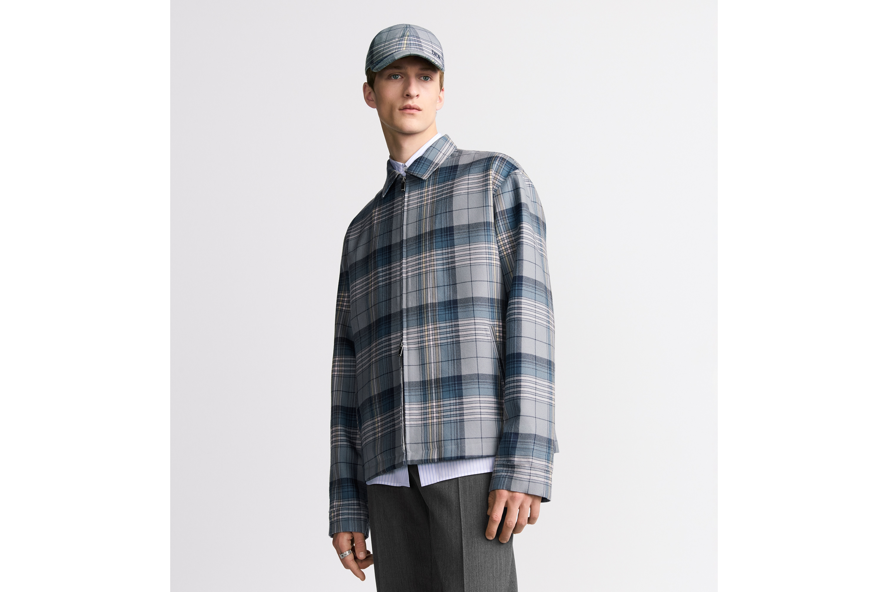 Checkered Zipped Shirt Gray Checkered Wool | DIOR