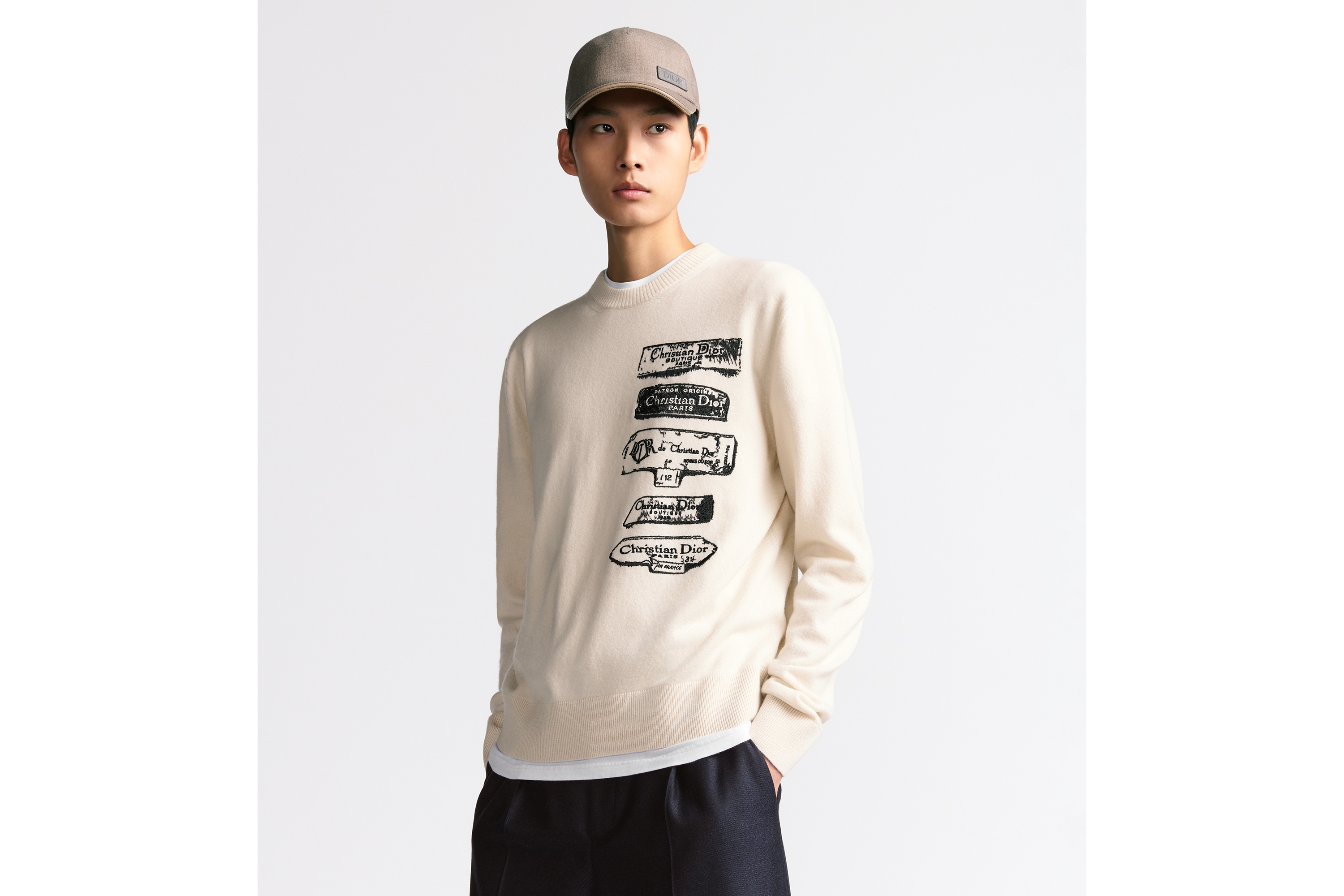 Dior Archives Labels Pullover Wolljersey in Weiß | DIOR