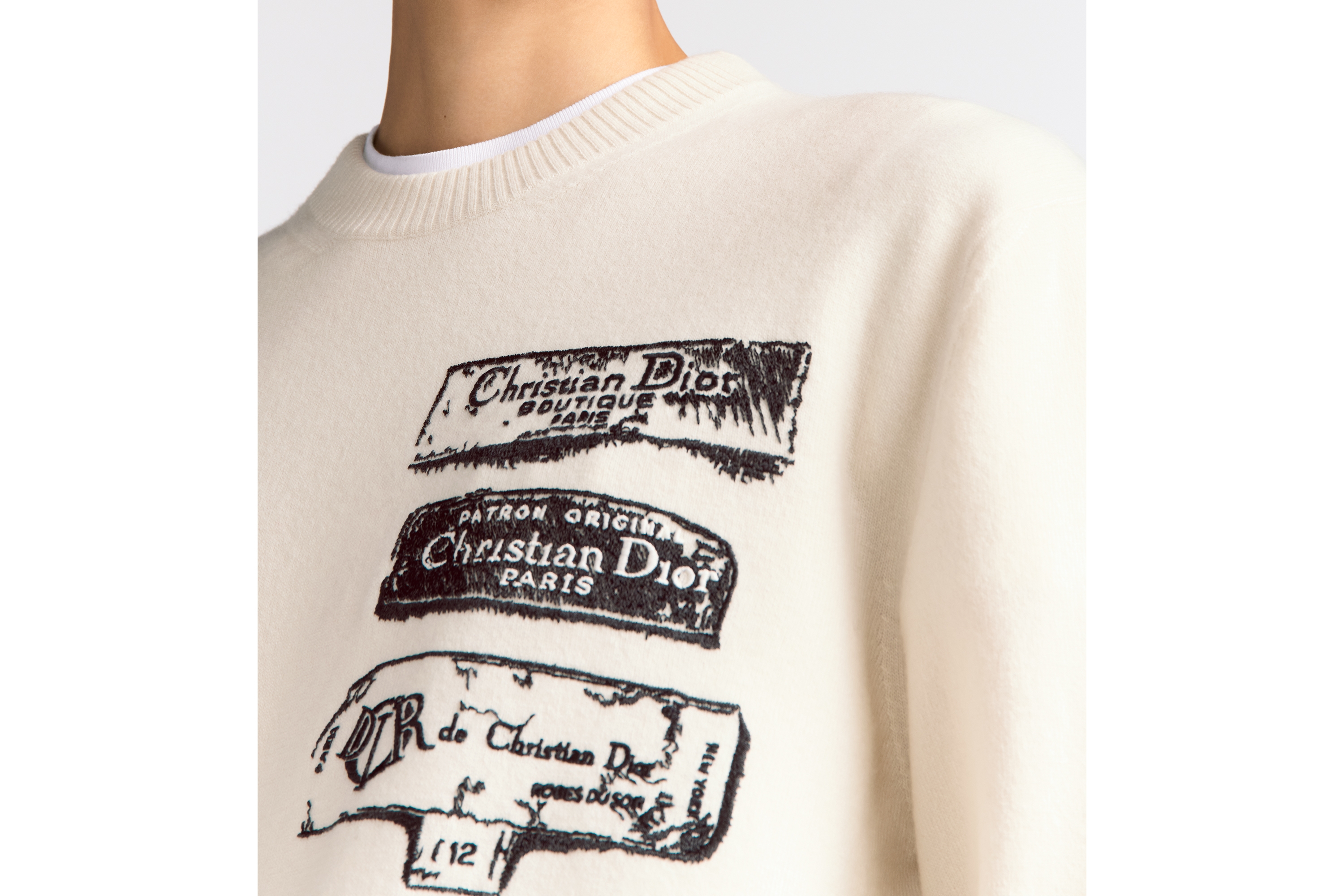 Dior Archives Labels Pullover Wolljersey in Weiß | DIOR