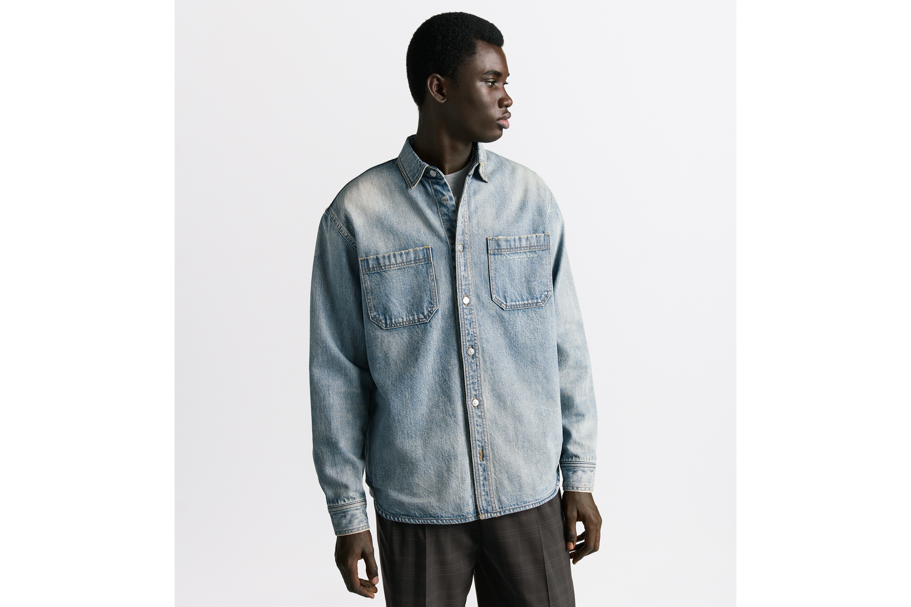 Overshirt with Checkered Interior Blue Cotton Denim | DIOR