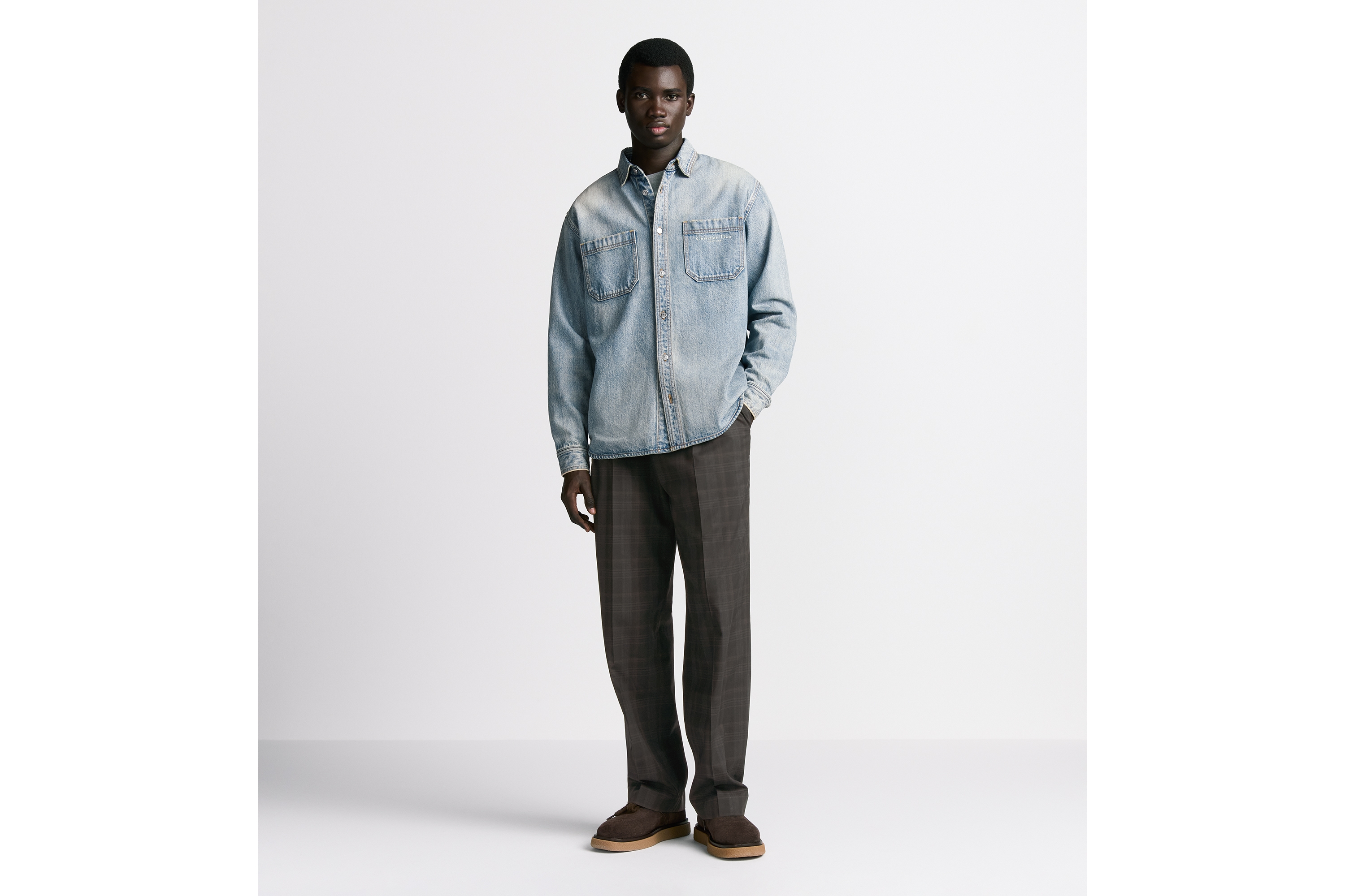 Overshirt with Checkered Interior Blue Cotton Denim | DIOR