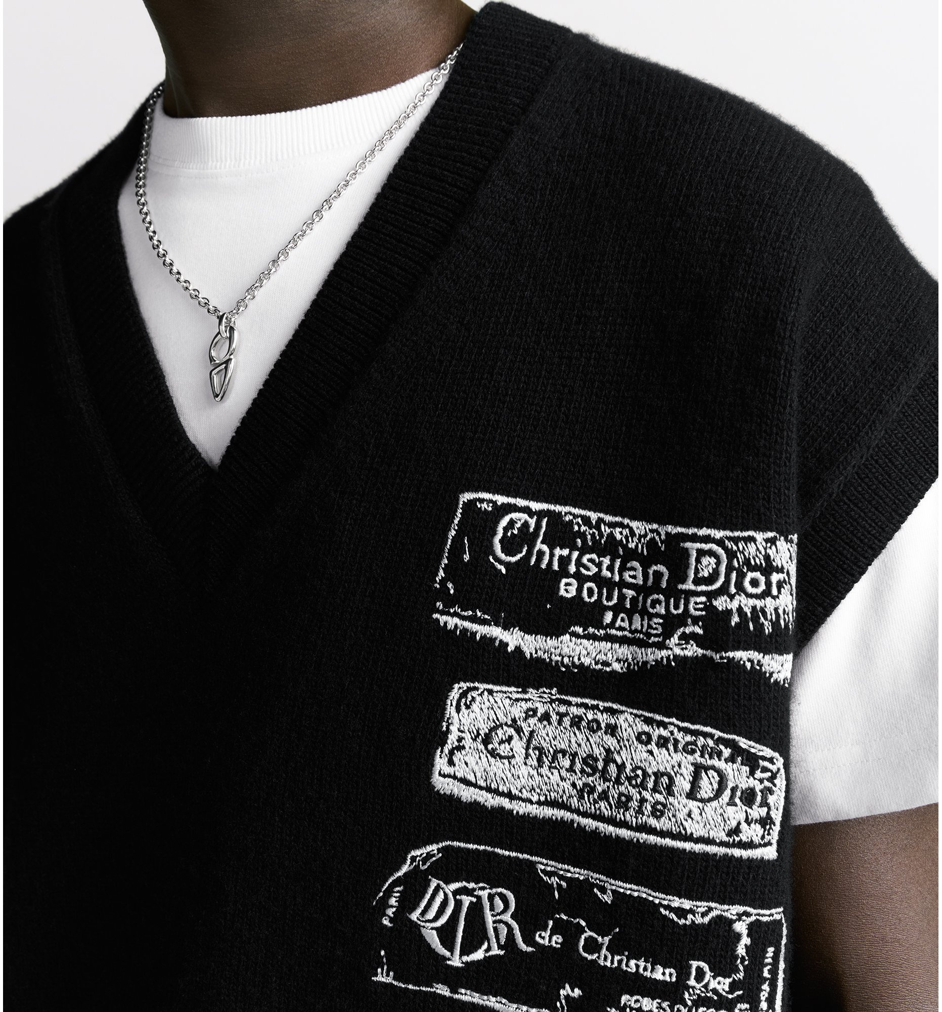 Dior Archives Labels Sweater Vest Black Virgin Wool Jersey | DIOR