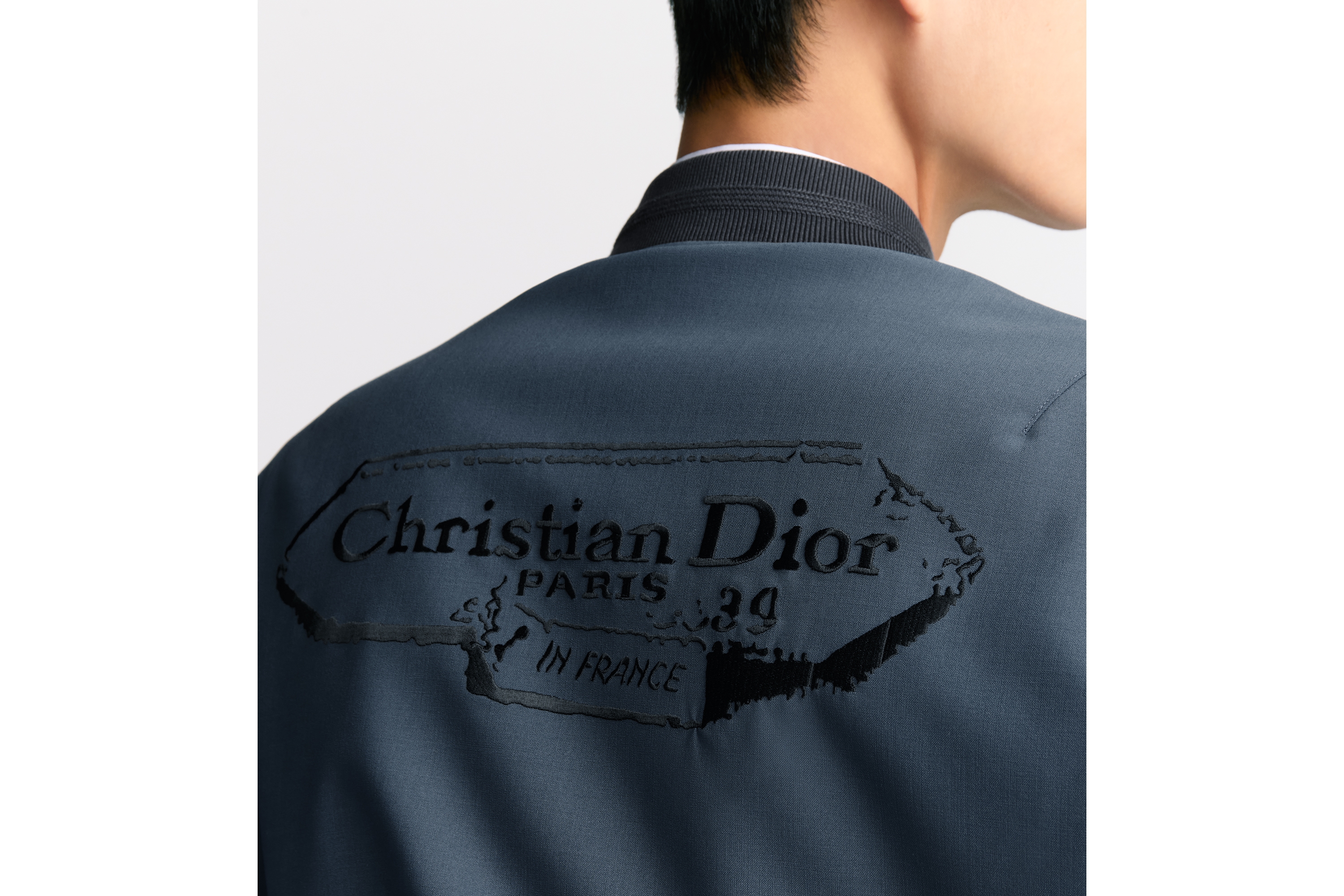 Dior Archives Labels Bomber Jacket Blue Wool Blend | DIOR