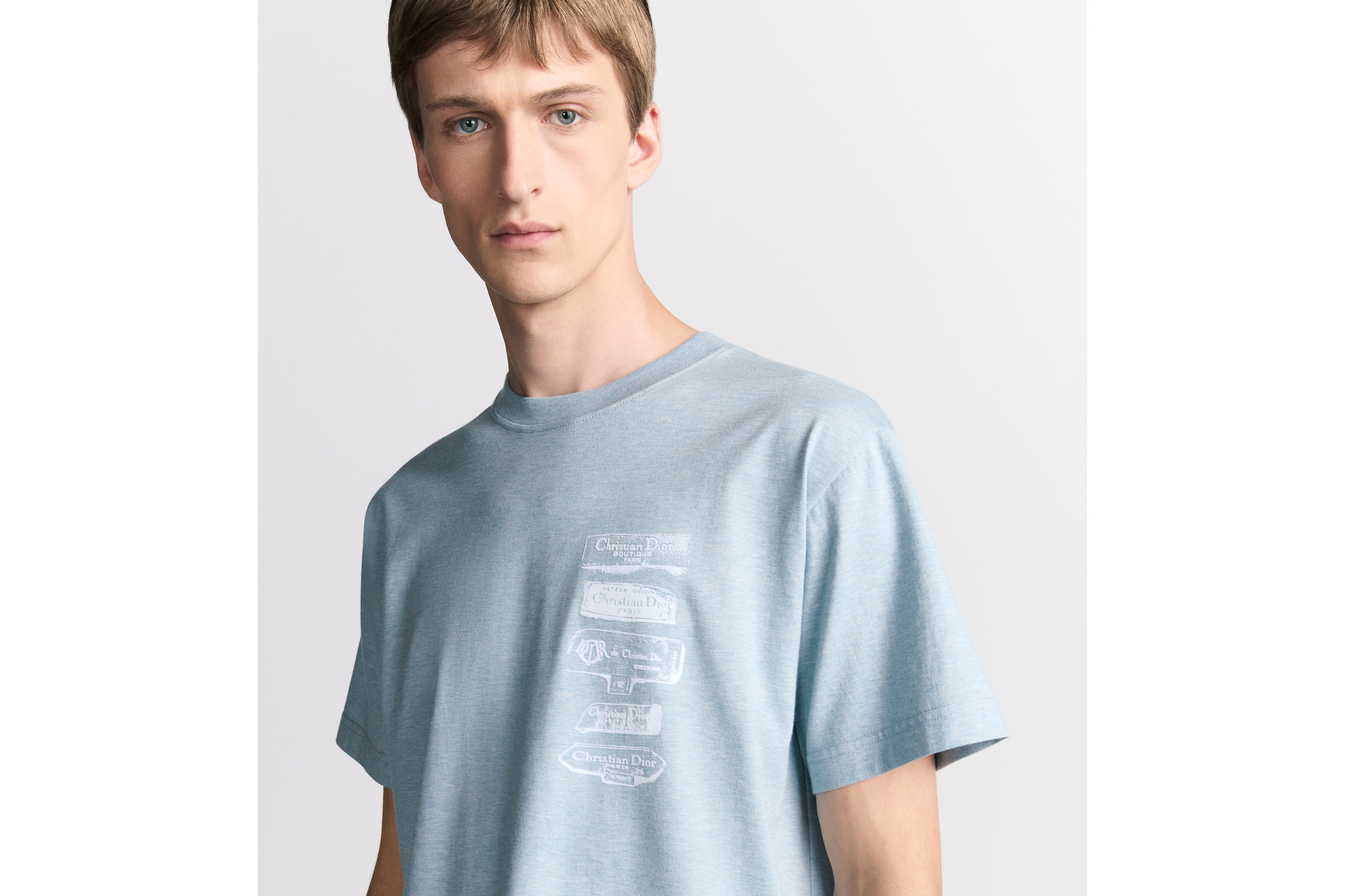 Dior Archives Labels T-Shirt, Relaxed Fit Blue Cotton Jersey | DIOR
