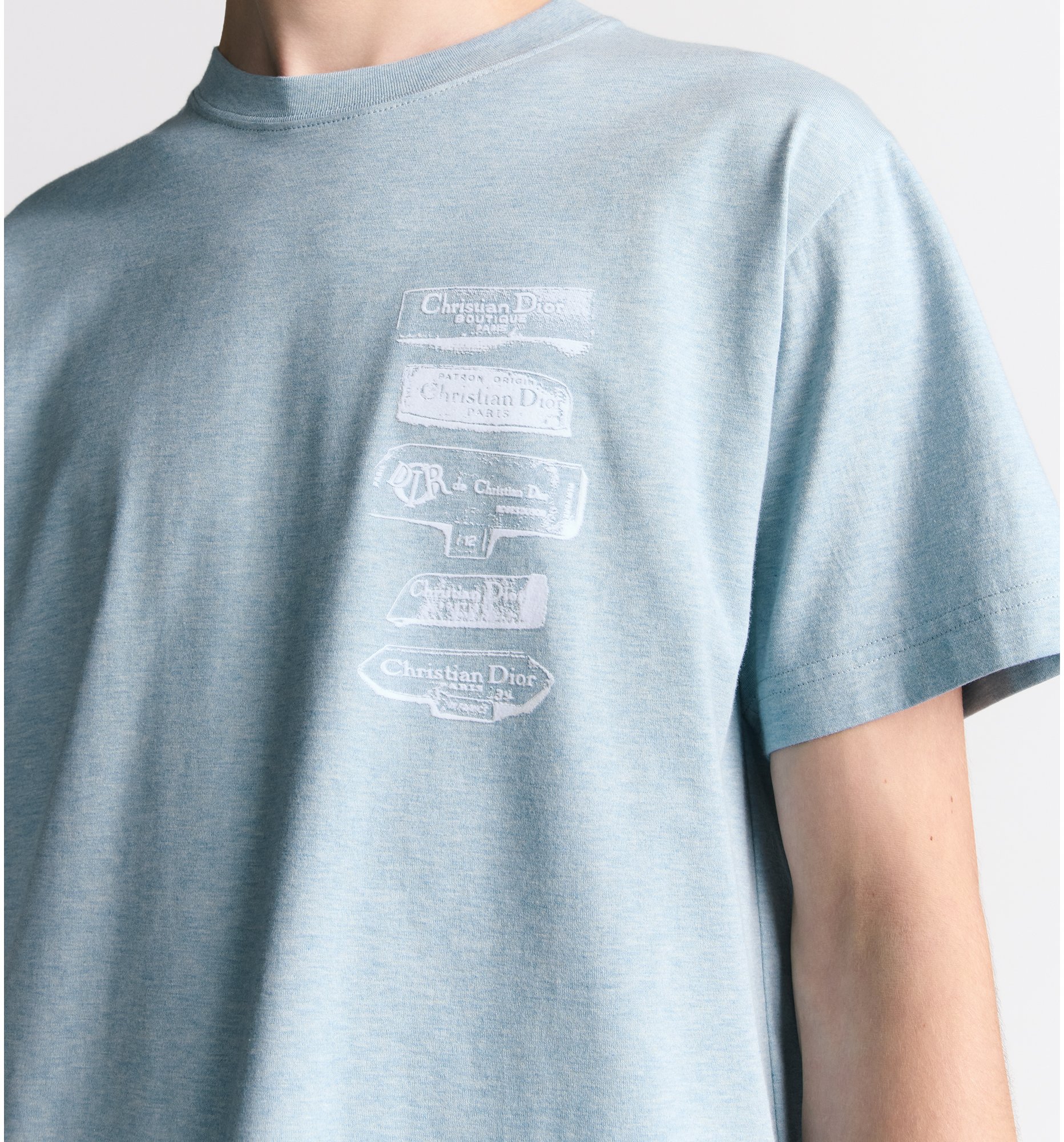 Dior Archives Labels T-Shirt, Relaxed Fit Blue Cotton Jersey | DIOR