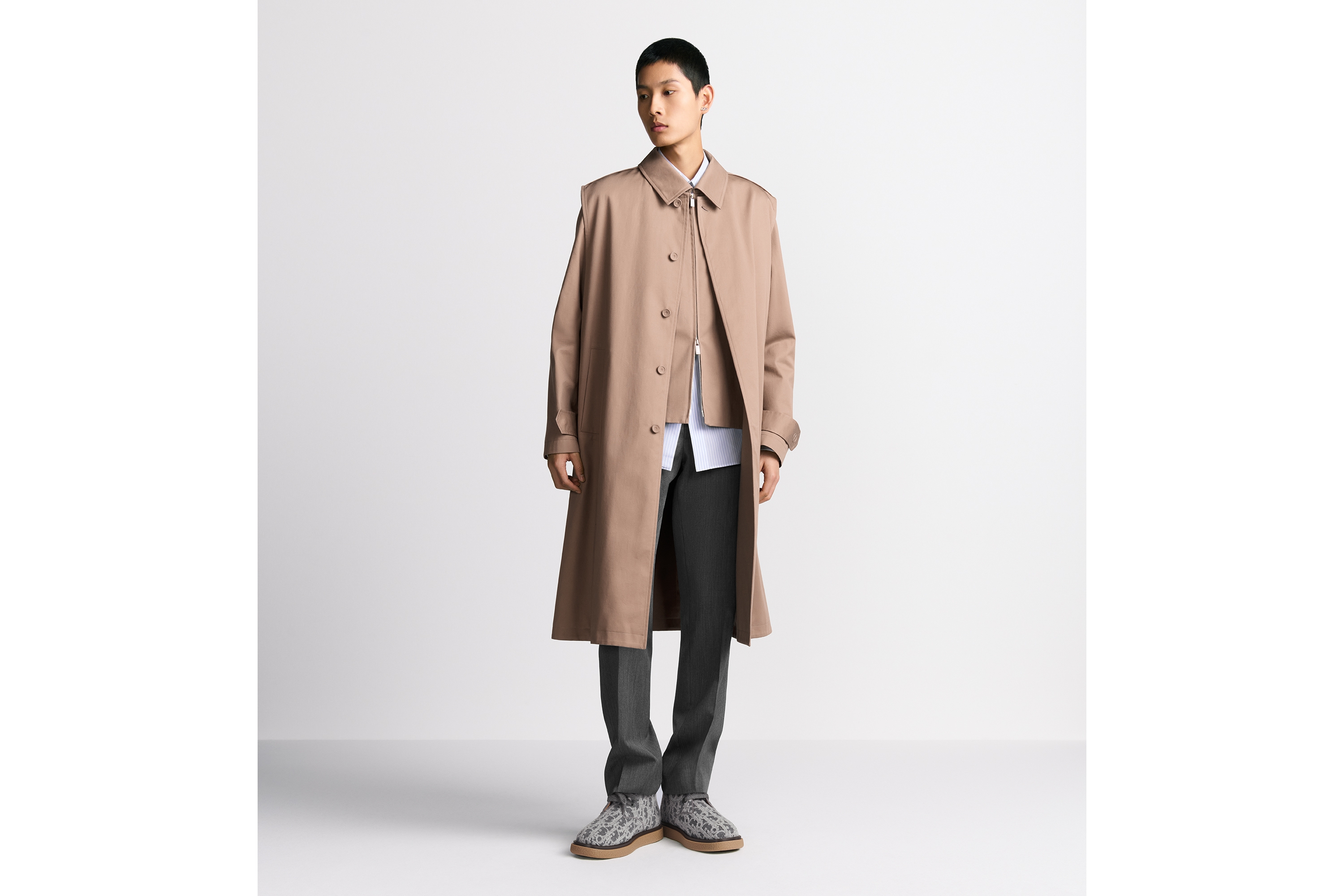 CD Icon Embroidery Trench Coat Beige Cotton Gabardine | DIOR